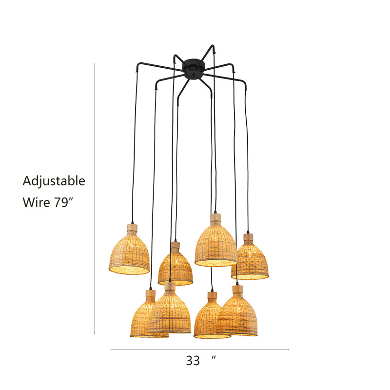 Bayou Breeze James 8-Light Cluster Pendant Light Rattan Dome Shade ...