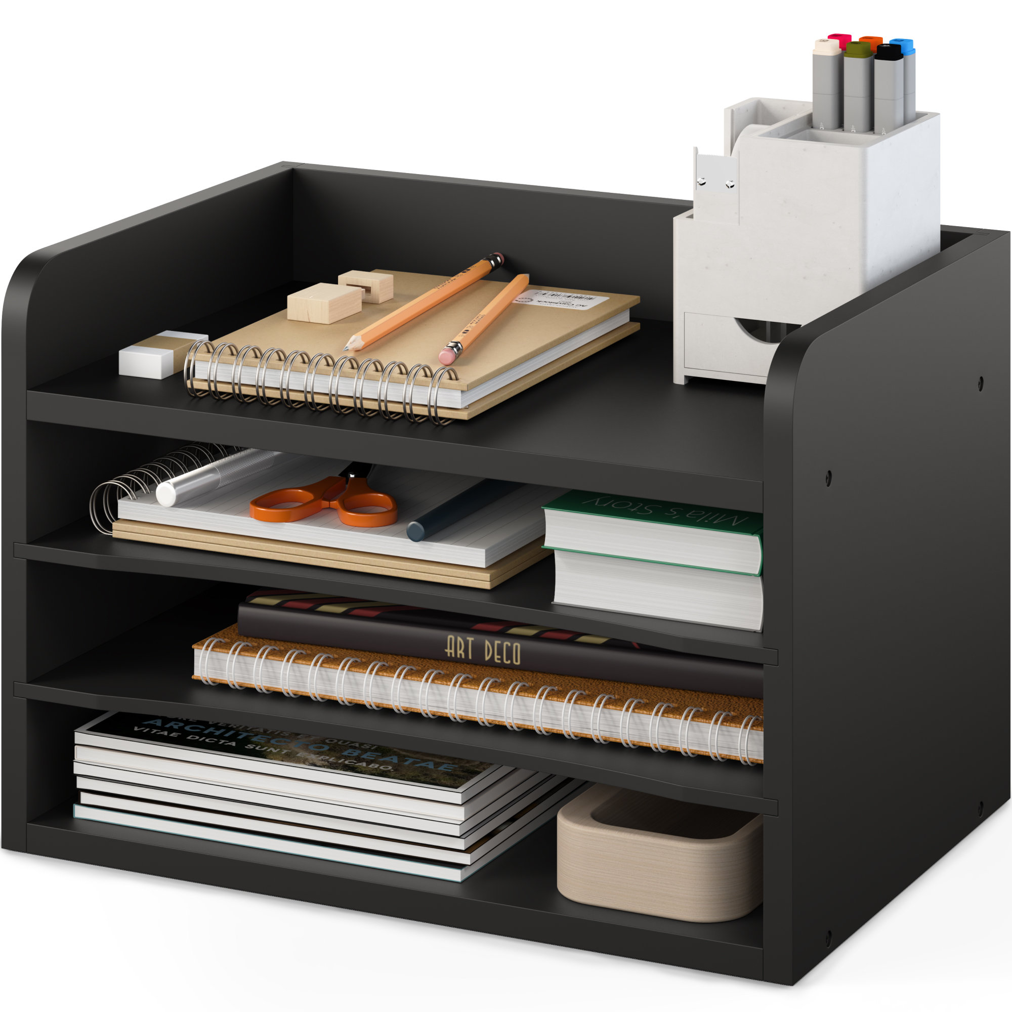 Ballucci Reagan 4 Tier Open-Top Paper And File Organizer With Removable ...