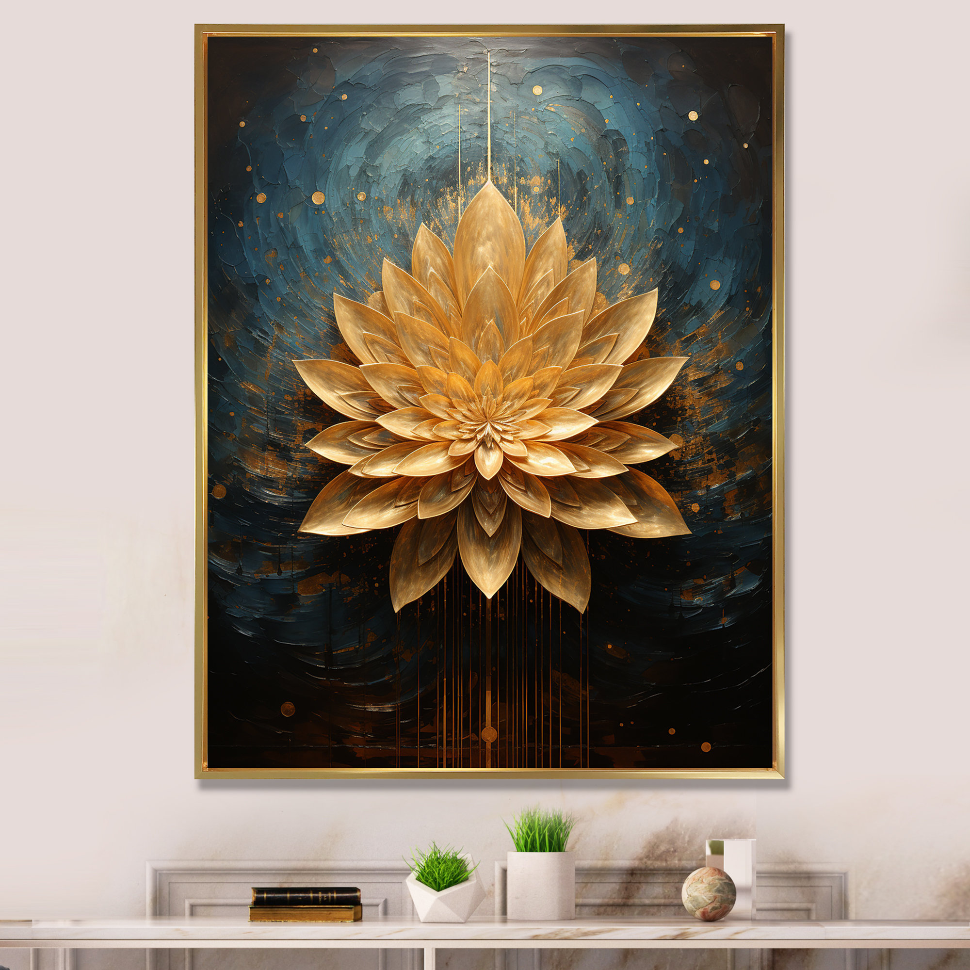 Bungalow Rose Golden Blooming Retro Lotus I - Print on Canvas | Wayfair
