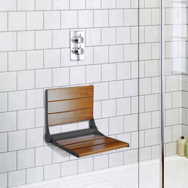 Home Aesthetics 18" Folding Teak Wood Shower Bench Seat Wall Mount ...