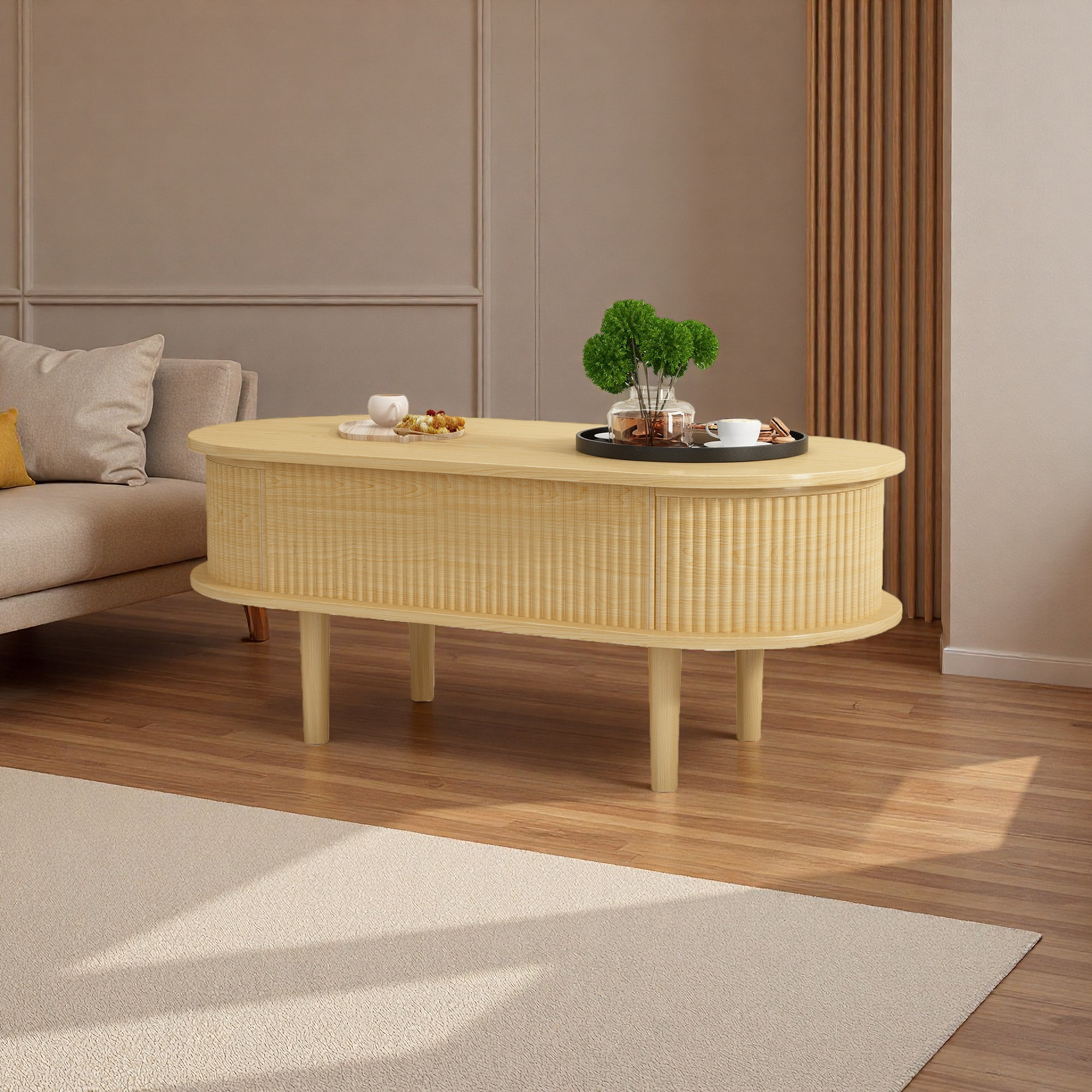 Latitude Run® Fluted Lift Top Coffee Table With Hidden Compartment ...