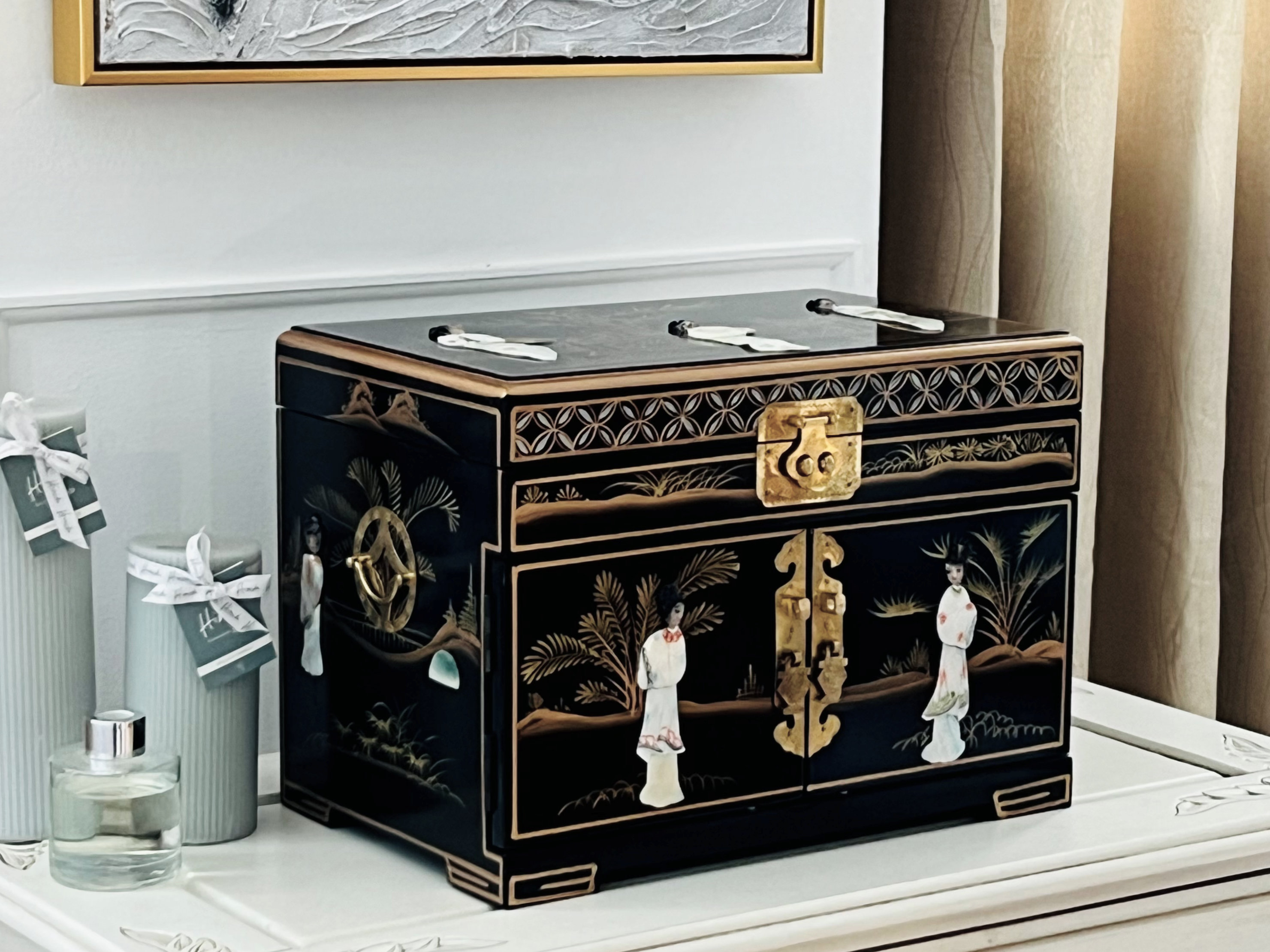 Chinese Jewel Box Vintage Chinese Rosewood Jade Jewellery Box