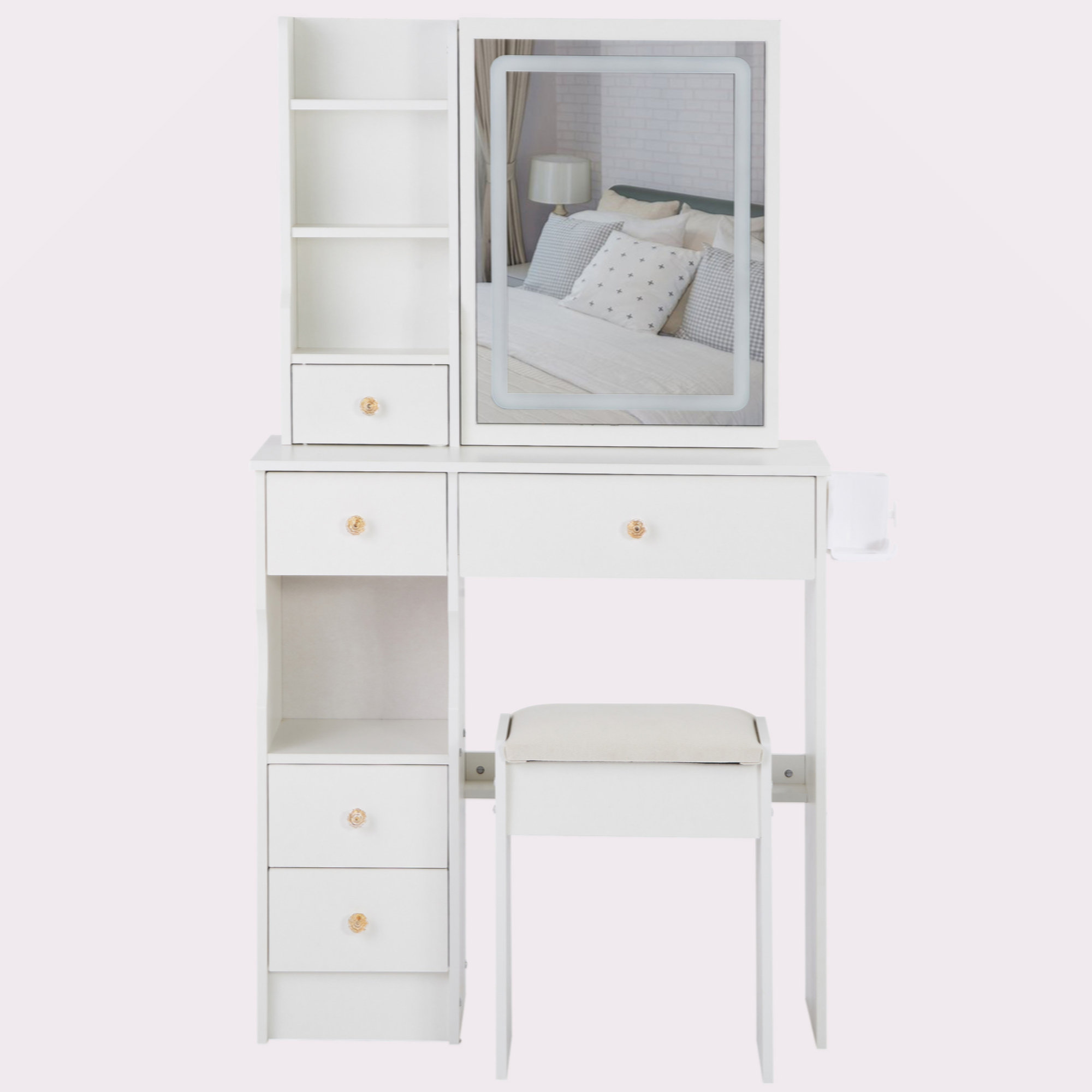 George Oliver 29.2" Small Size Left Drawer Desktop Vanity Table ...