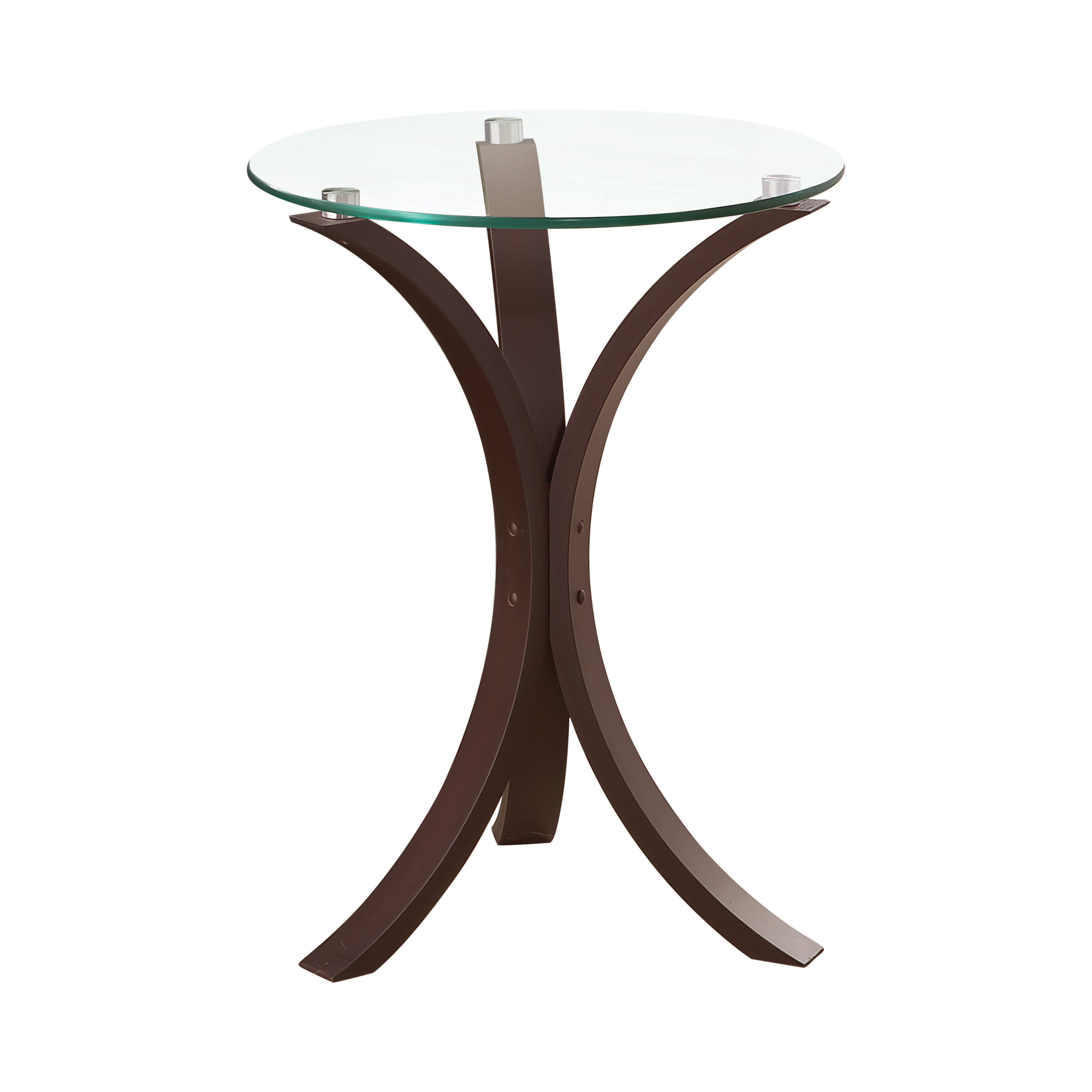 Ebern Designs Edgar Round Glass Top Accent Side Table Cappuccino | Wayfair