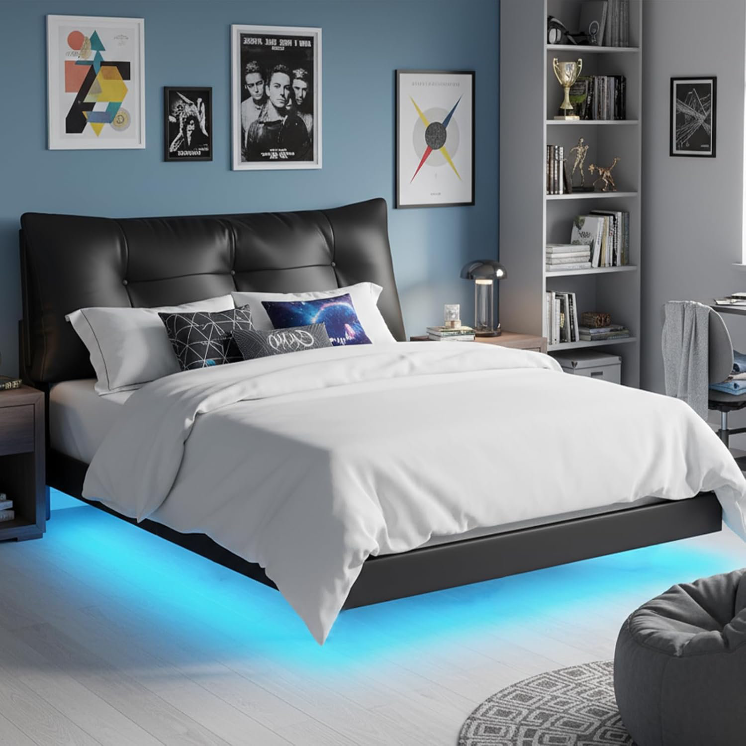 Ivy Bronx Floating Bed Frame with Removable Soft Thick Backrest ...