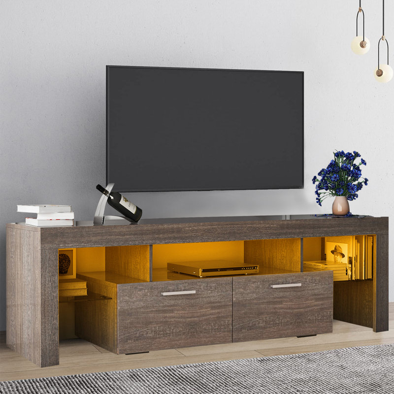 Ivy Bronx Antwann Modern LED TV Stand for 70" TVs, Wood Entertainment ...