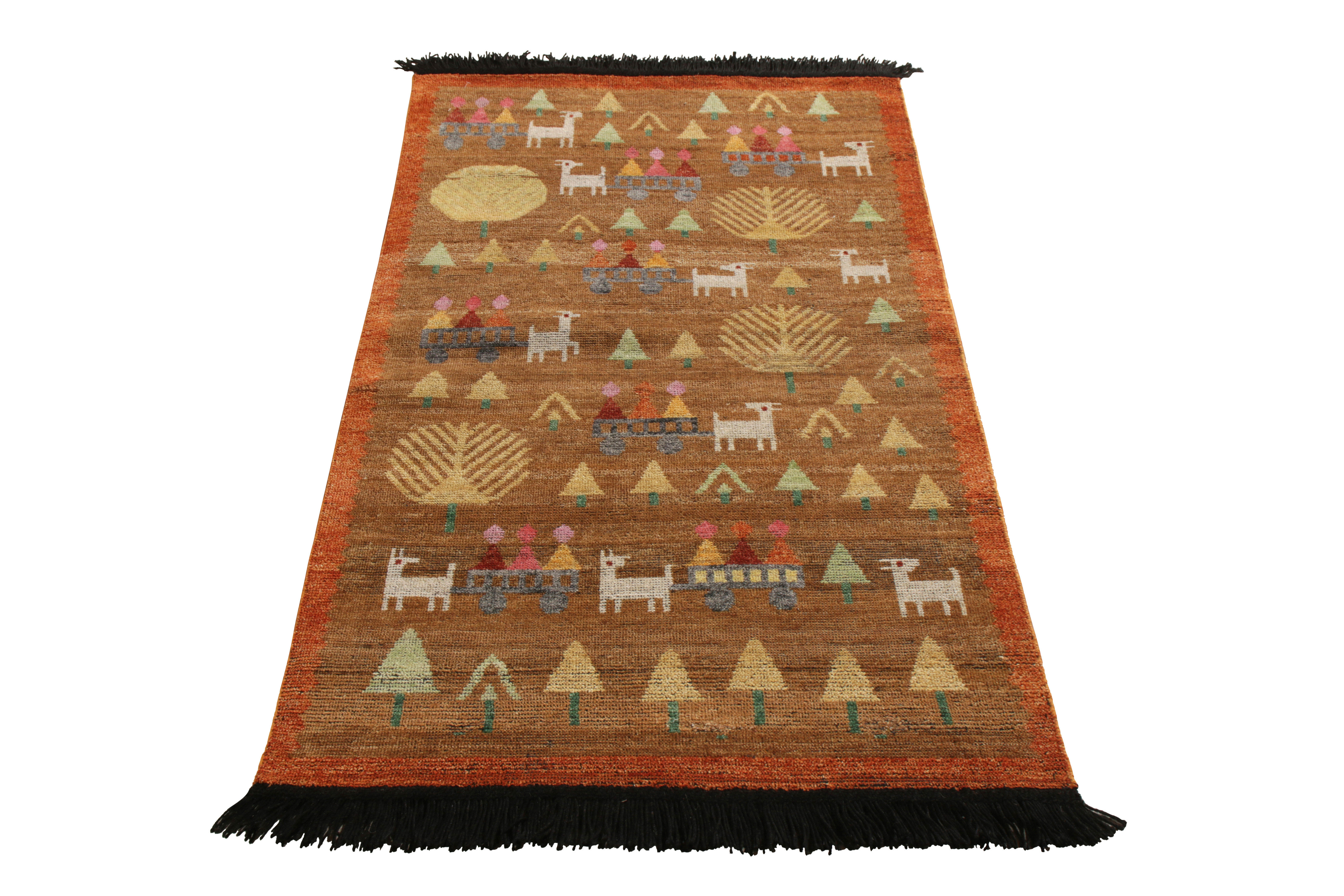 Rug & Kilim's Scandinavian Folk Art Rug In Brown With Pictorial Pattern ...