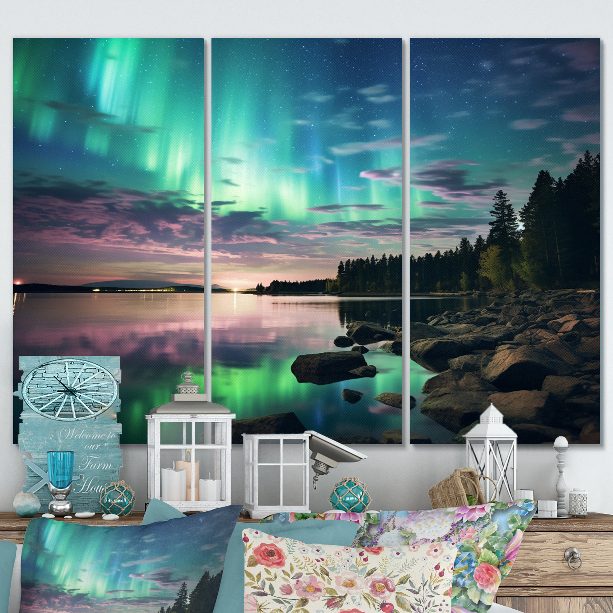 Design Art Magical Lake Landscape Aurora Borealis II - Northern Lights ...