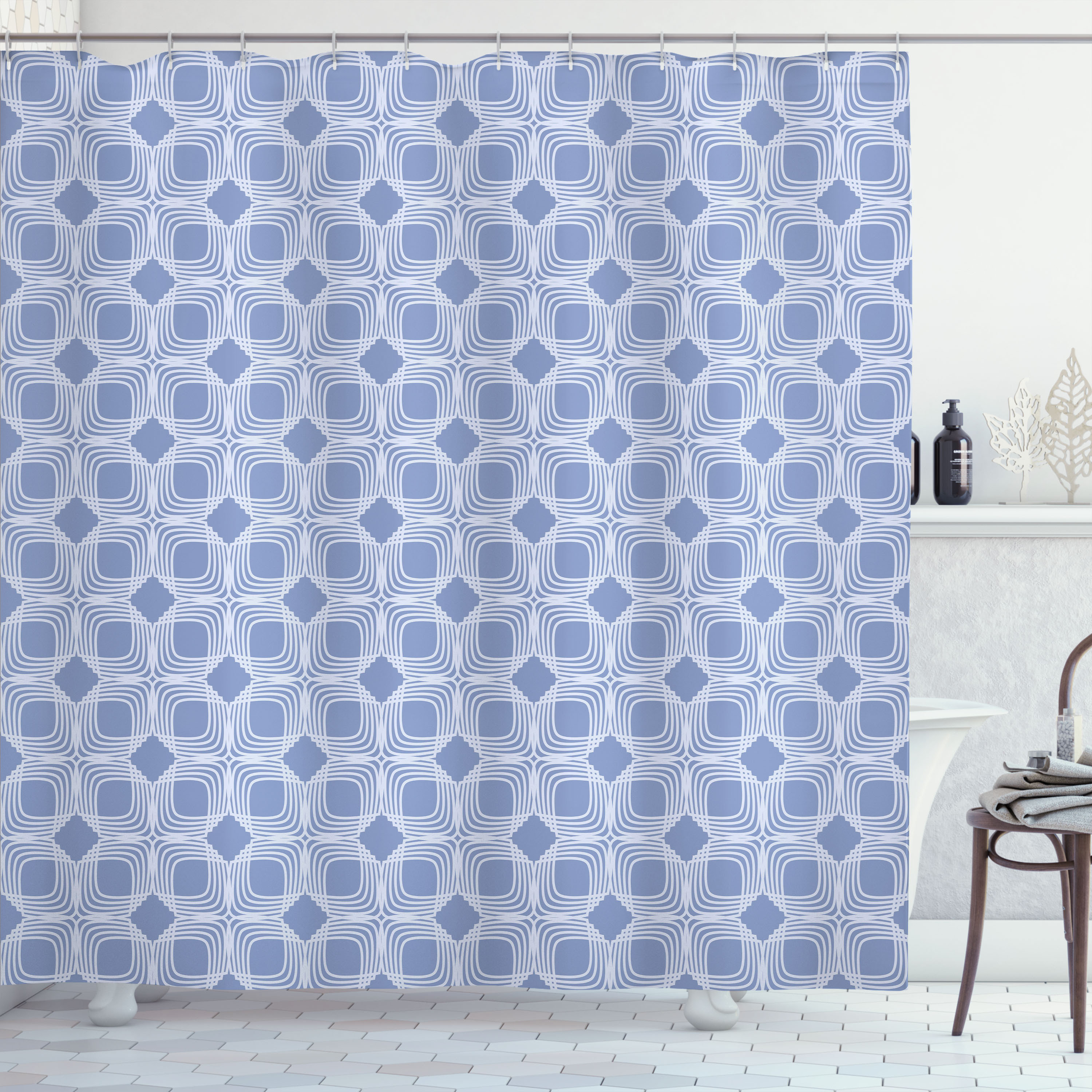 East Urban Home Blue Shower Curtain Geometric Squares Design | Wayfair