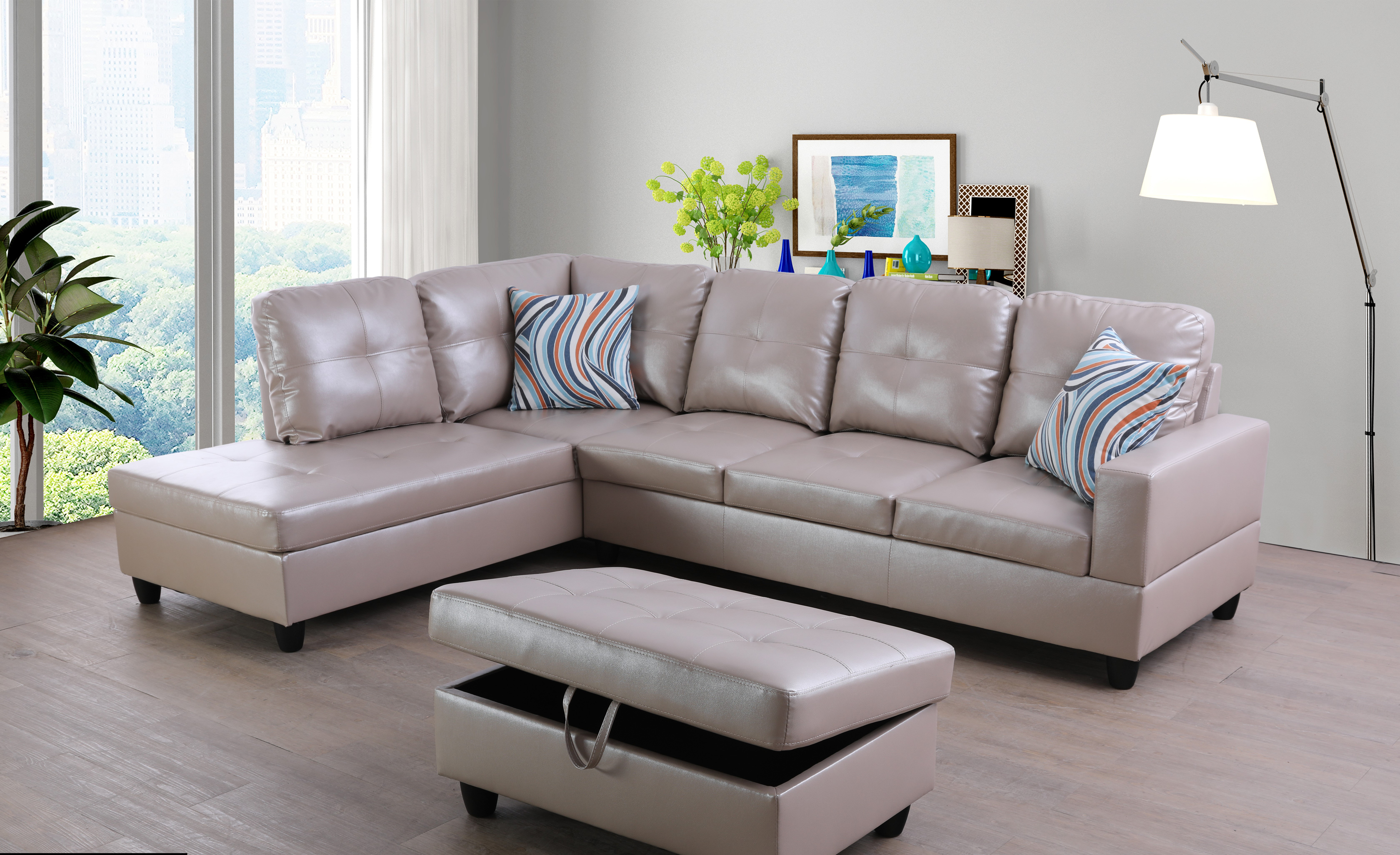 Latitude Run® Shene 103.5" Wide Faux Leather Left Hand Facing Sofa ...