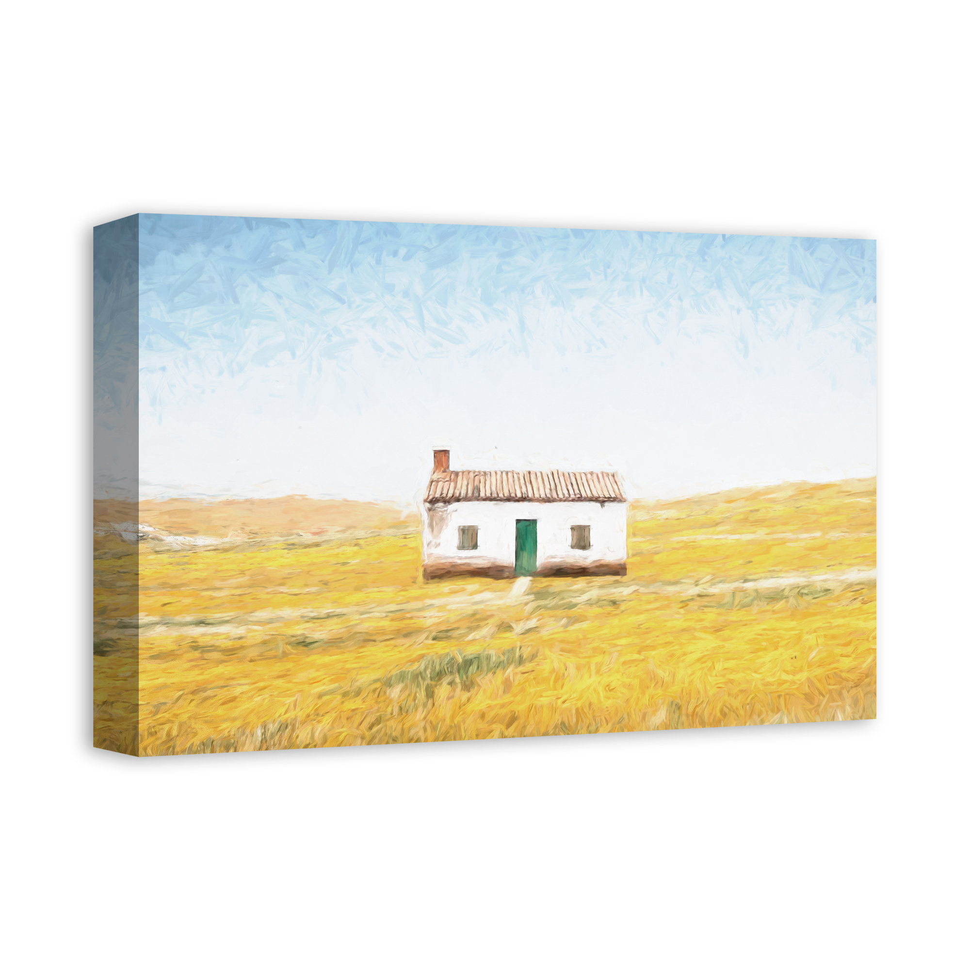 Rosalind Wheeler 'Country Cottage in Yellow Field Landscape' - Wrapped ...