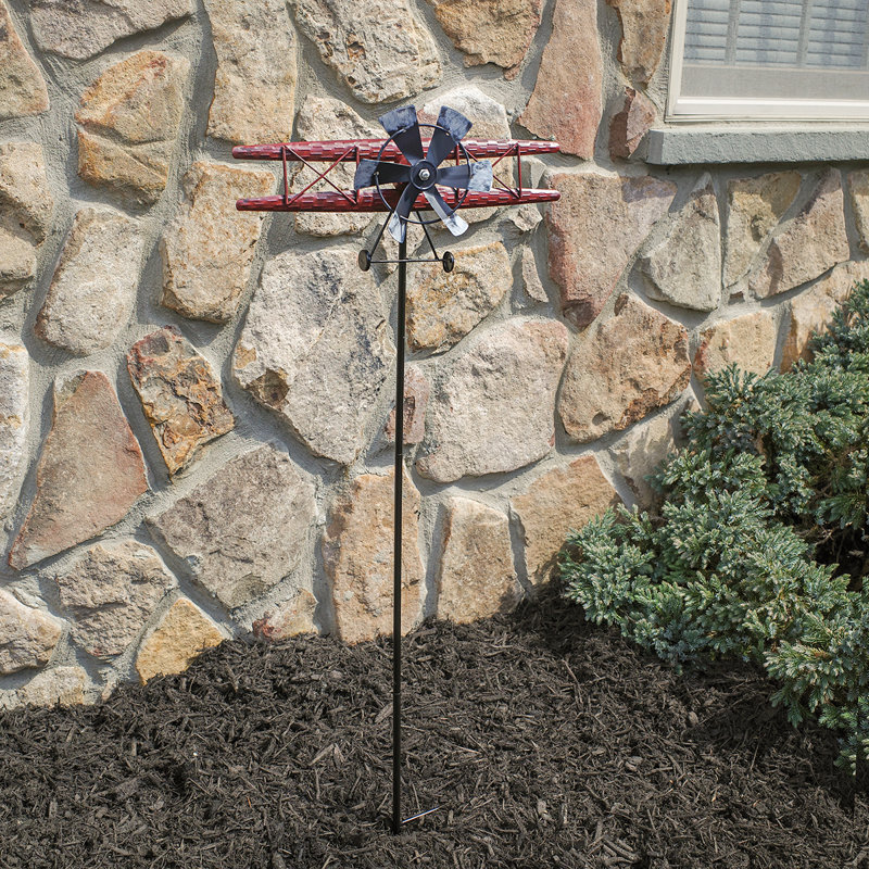 Arlmont & Co. Metal Biplane Wind Spinner 3D Kinetic Yard Decor Garden ...