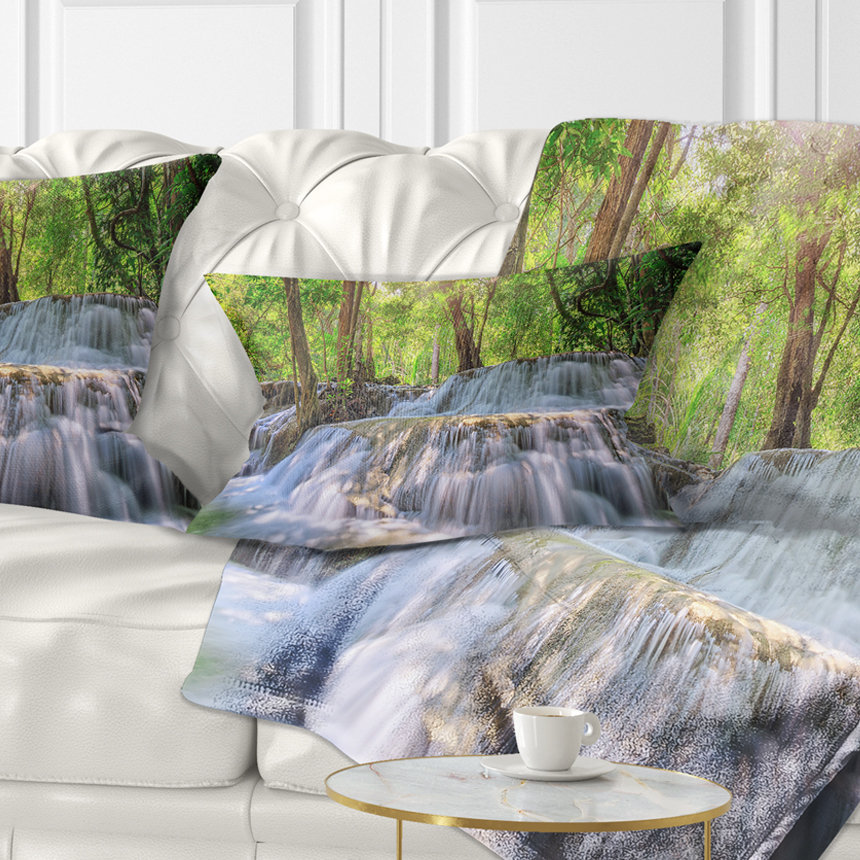 Design Art Kanchanaburi Waterfall - Landscape Printed Throw Pillow ...