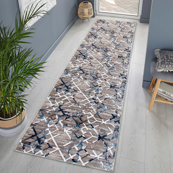 Wade Logan Fossum Geometric Machine Woven Mink/Blue Area Rug & Reviews ...