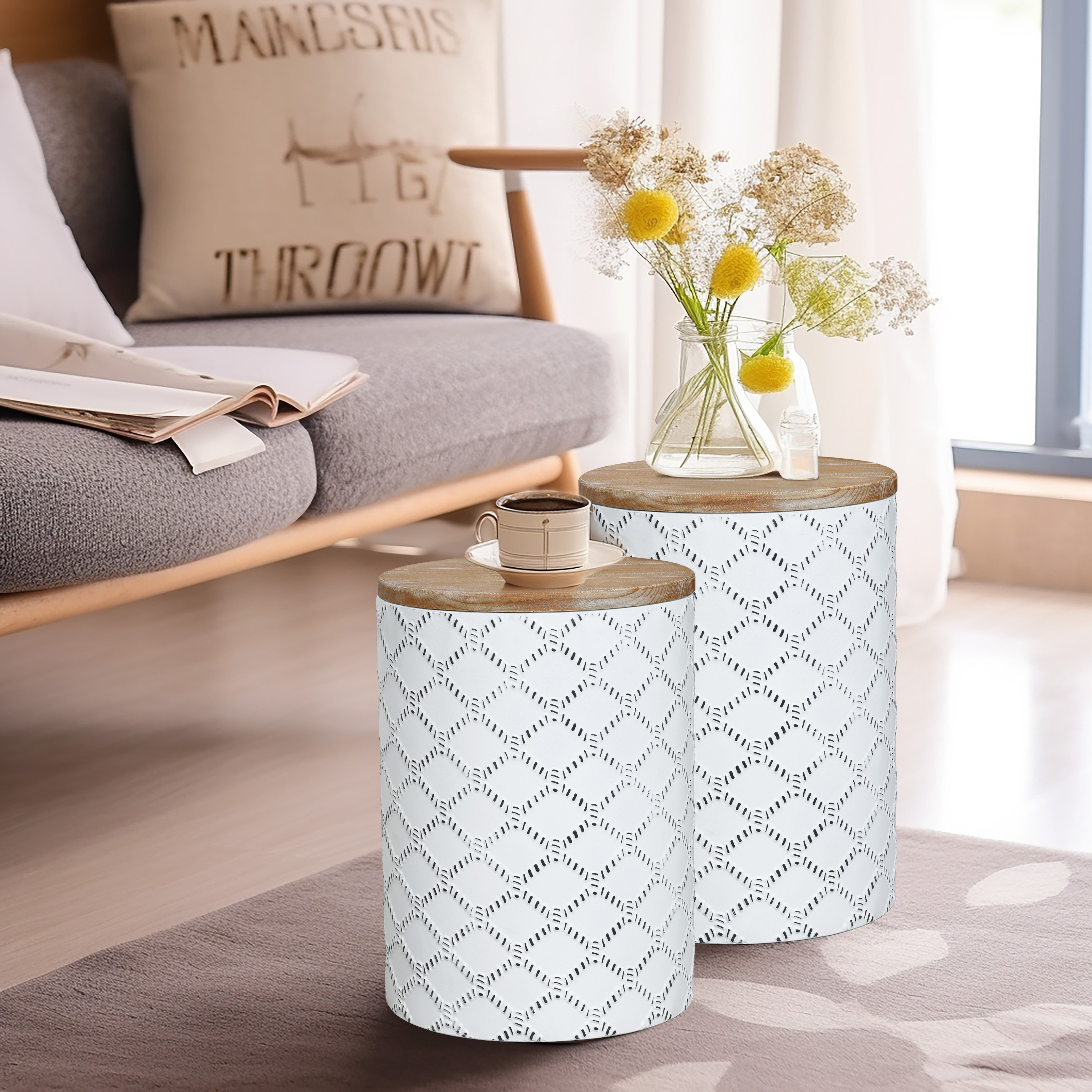 Laurel Foundry Modern Farmhouse® Dubose Solid Wood Drum Nesting Tables ...