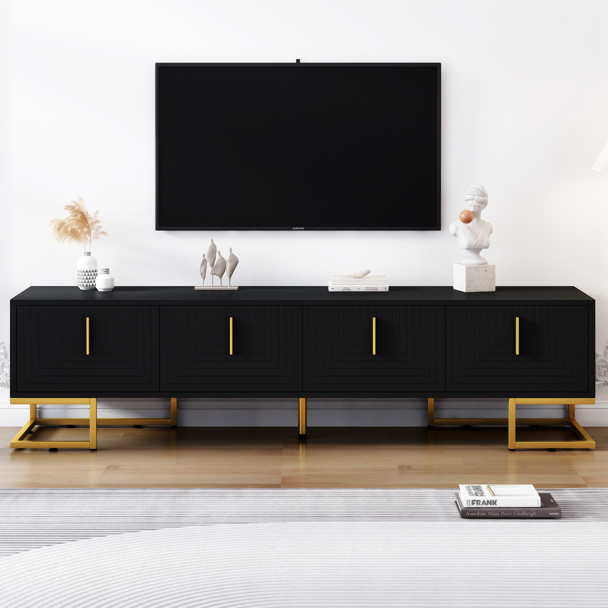 Everly Quinn ON-TREND Modern TV Stand With Metal Legs And Gold Handles ...