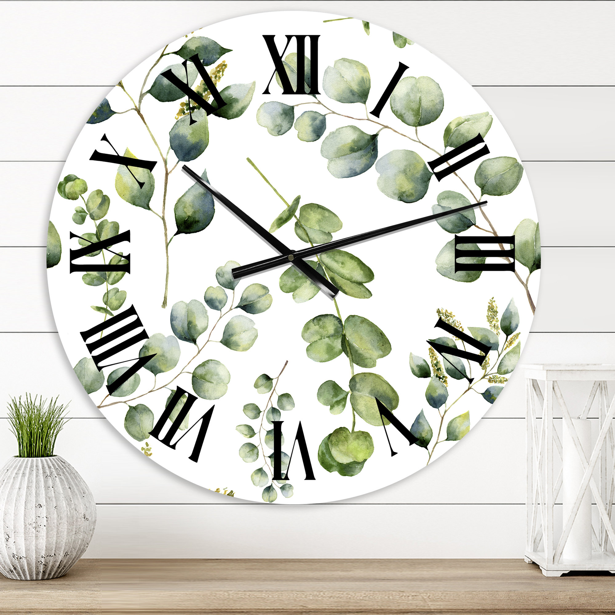 East Urban Home Green Eucalyptus Branches III - Traditional wall clock ...