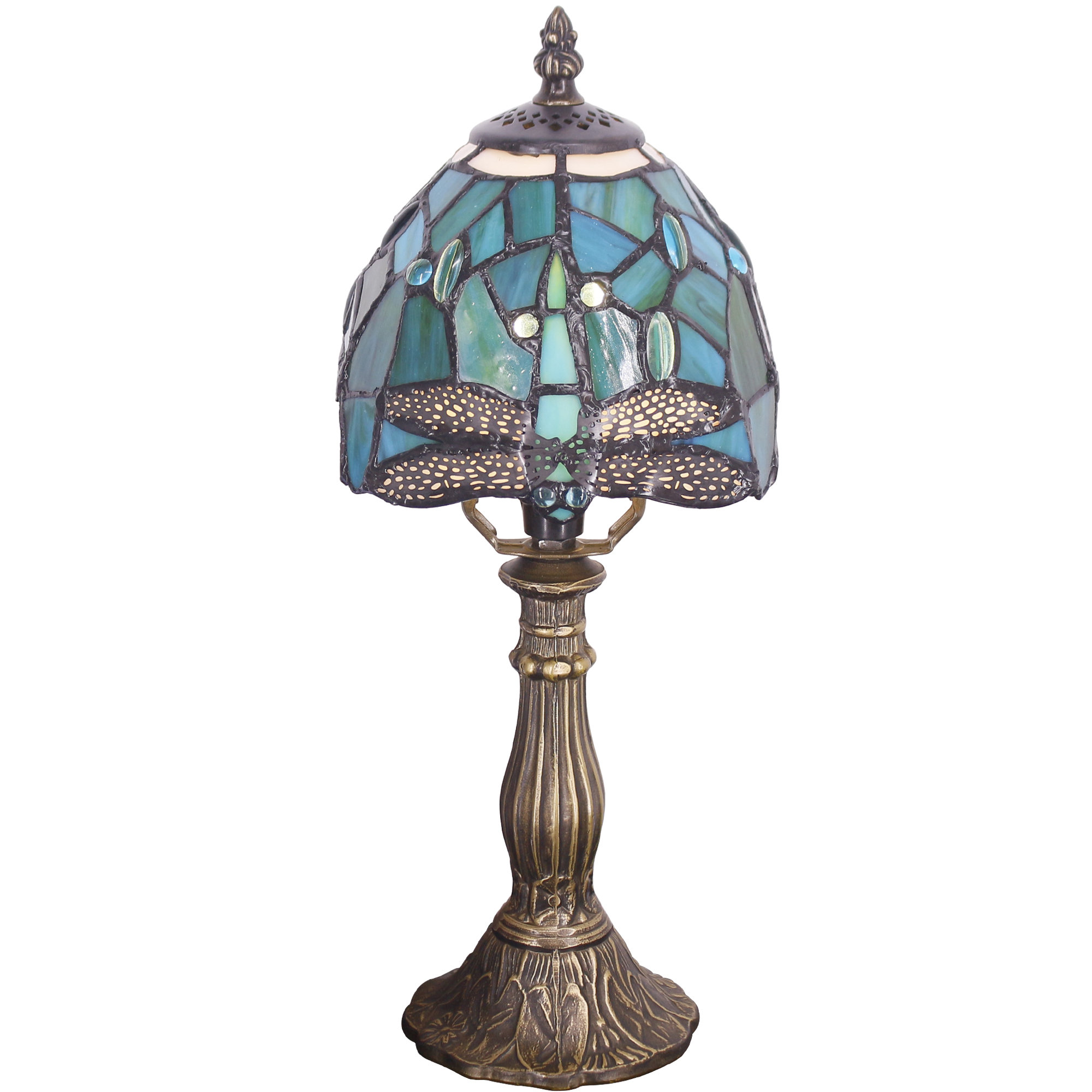 Astoria Grand Small Tiffany Lamp Mini Accent Table Lamp Green Dragonfly ...