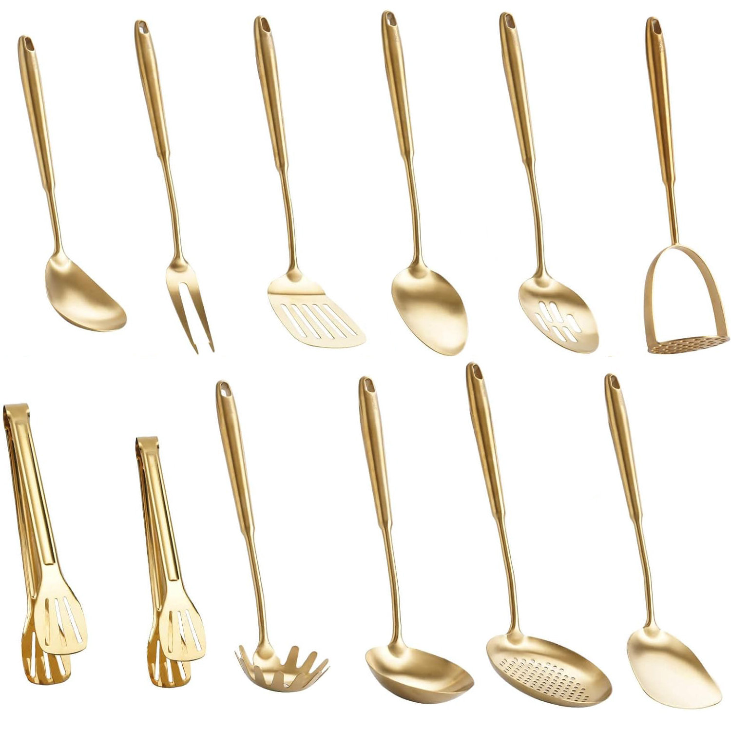 COSFUR Stainless Steel Kitchen Utensils Set - 12 PCS Long All Metal ...