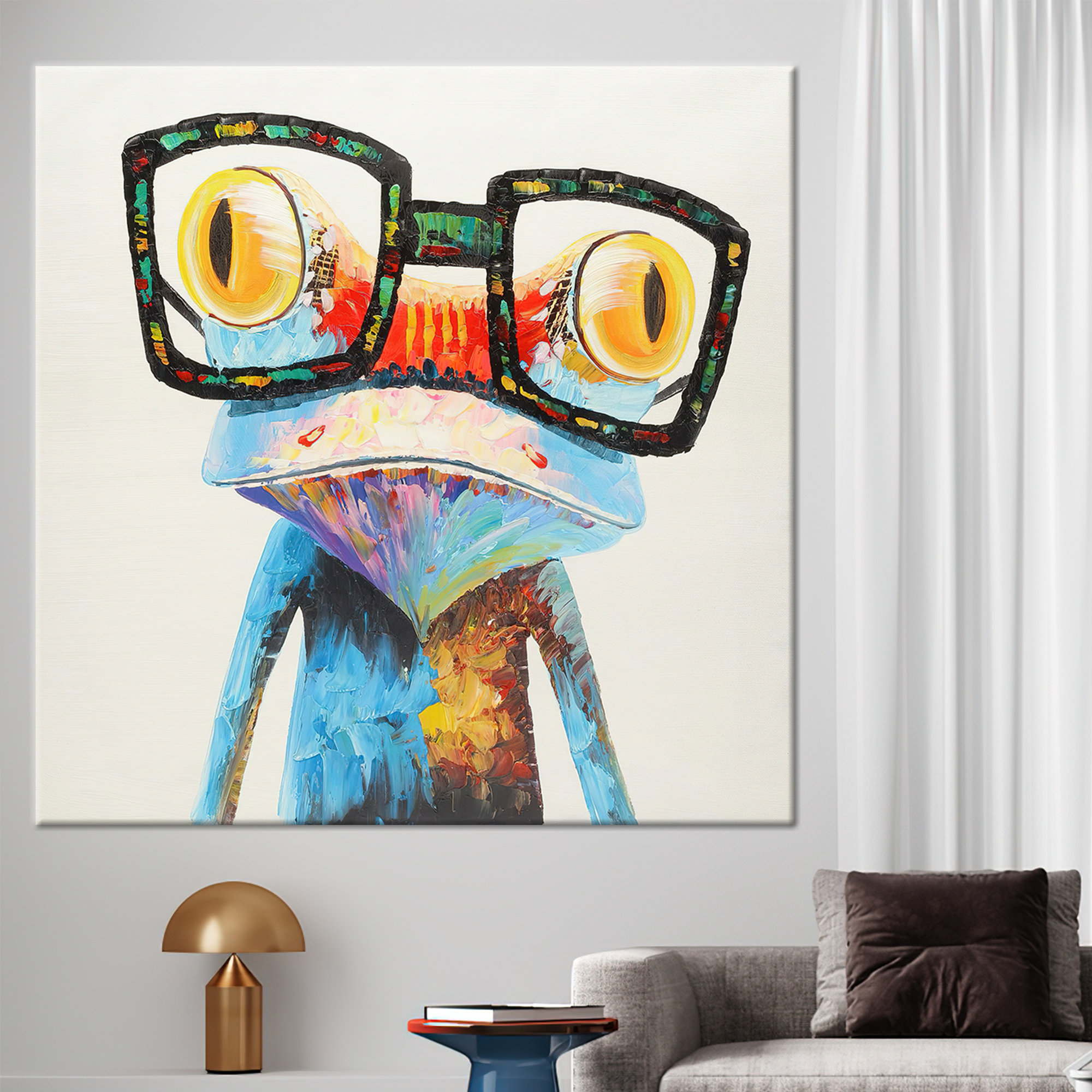 Trinx Rainbow Frog With Glasses, Animal Canvas, Rainbow Frog With ...