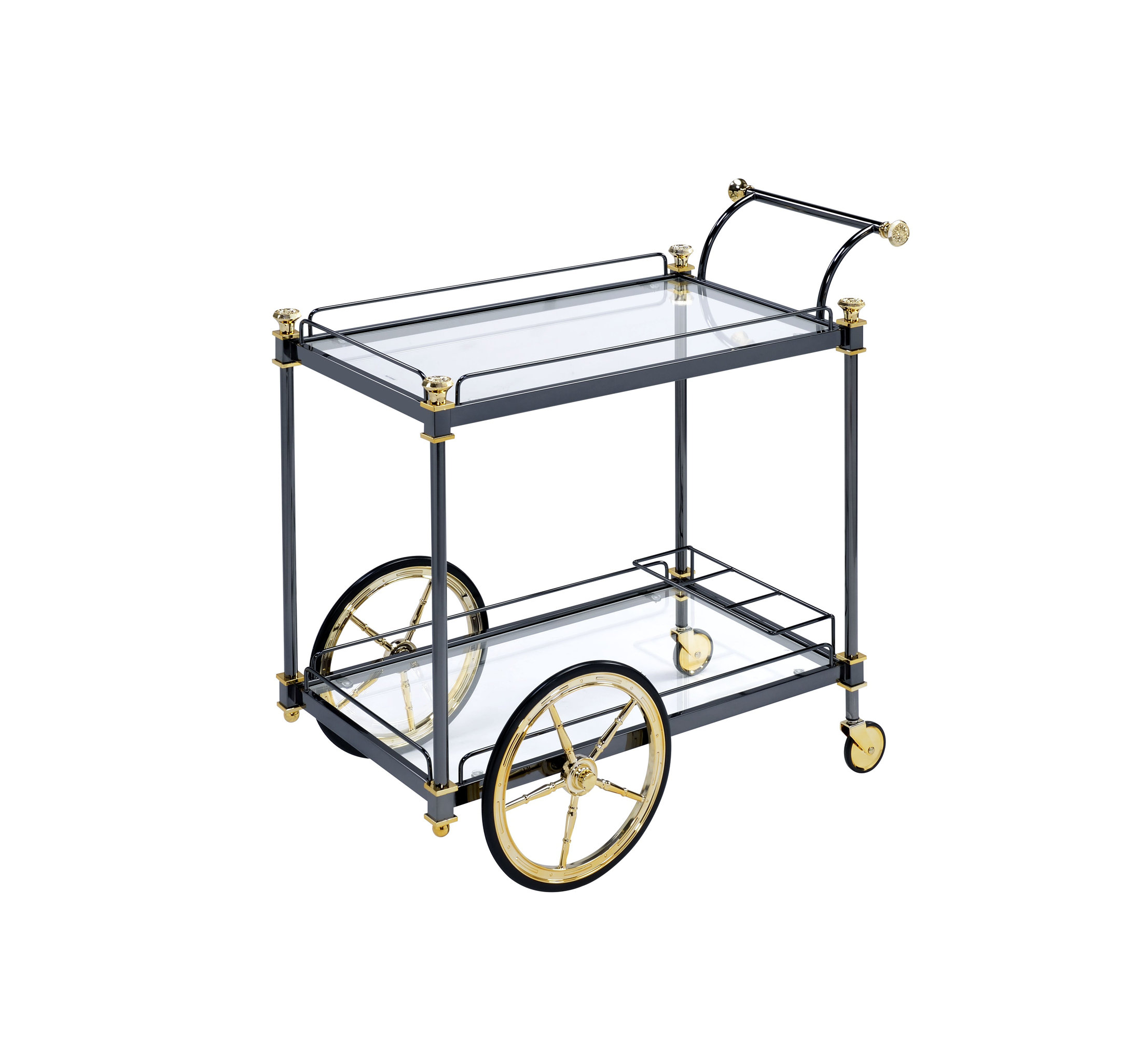 Mercer41 Cyrus Clear Glass & Black/Gold Finish Serving Cart | Wayfair