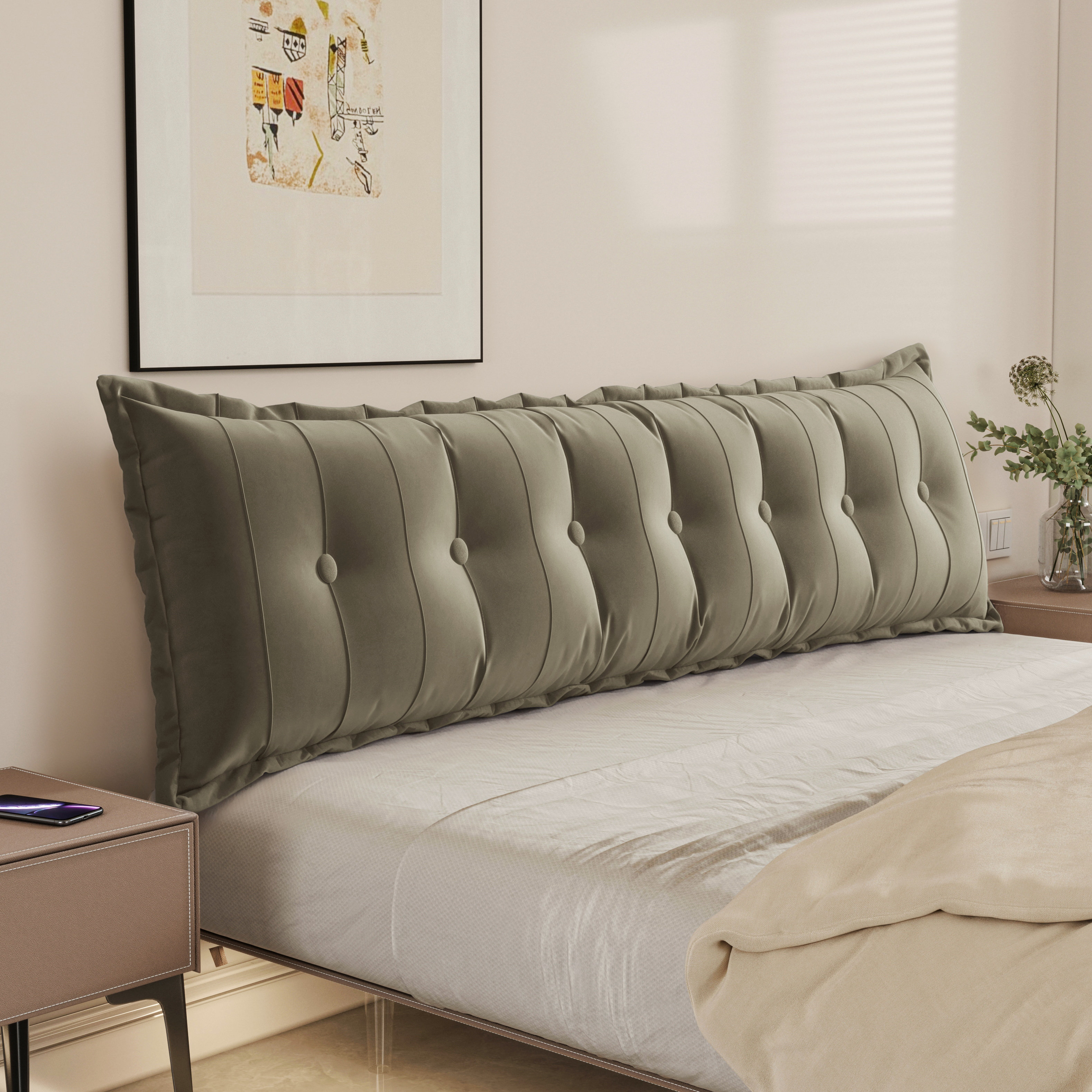 WOWMAX Sit-up Back Comfort 100% Cotton Velvet Button Tufted Bed Rest ...