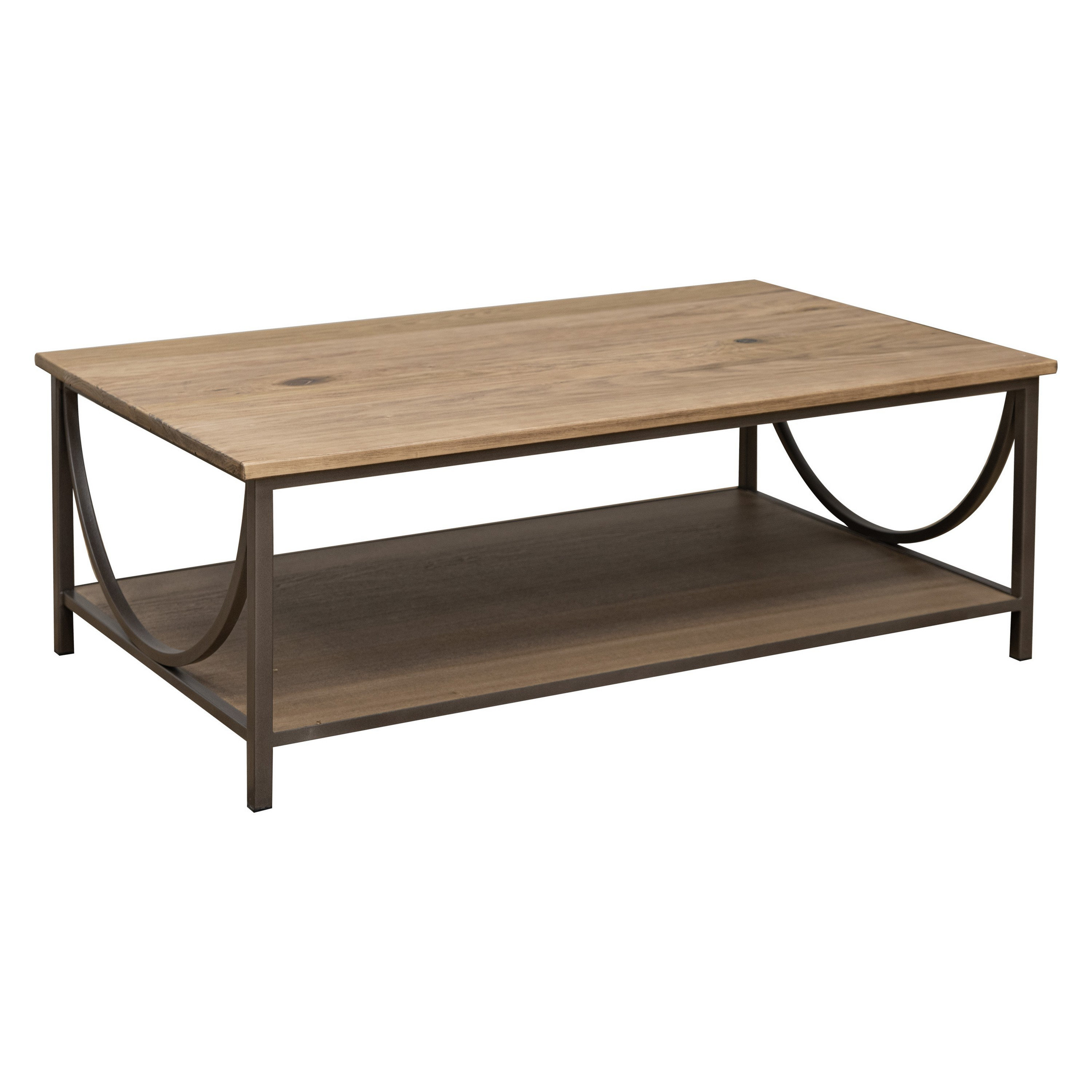 Benjara Dria Coffee Table, Bottom Shelf, 50 Inch Brown Solid Wood Top ...
