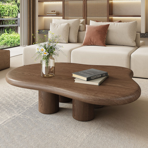 Latitude Run® 48.5" Rustic Wood Coffee Table, Round Coffee Table with ...