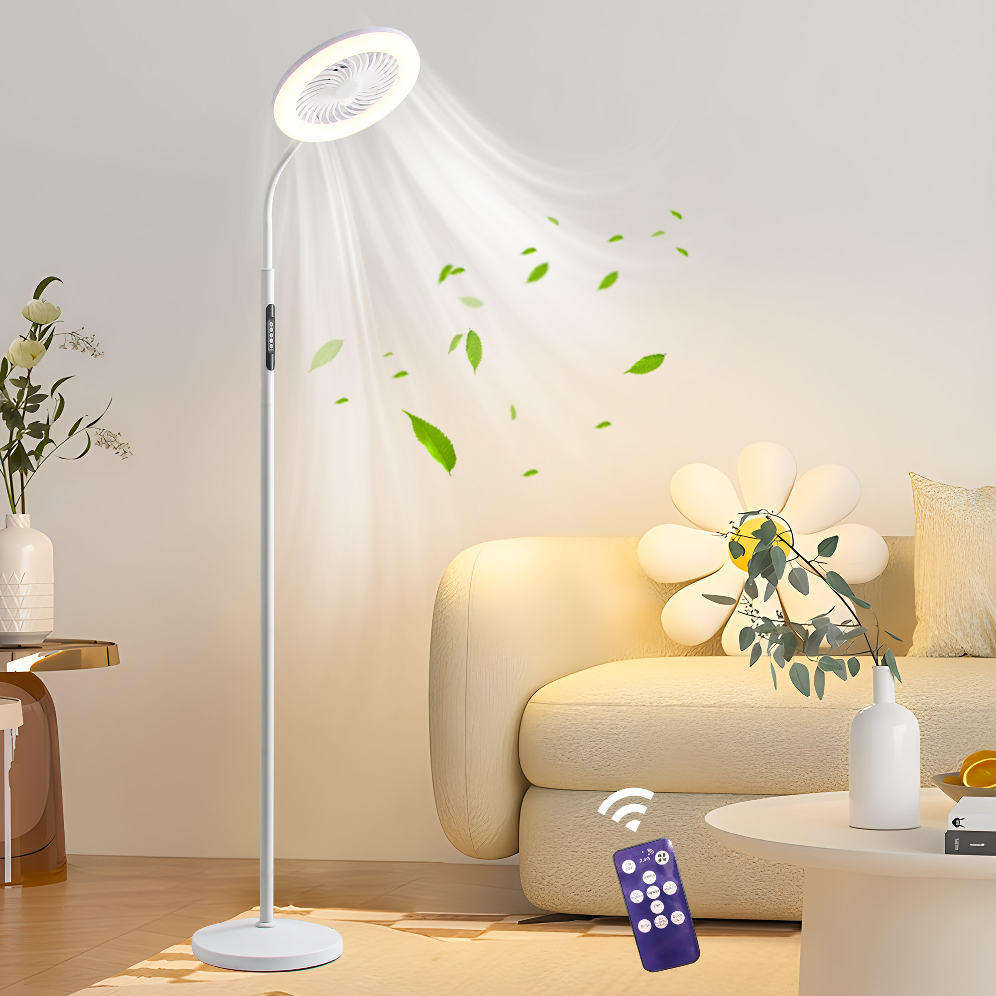 George Oliver Leira 72.4" Dimmable LED Floor Lamp with Fan USB and ...