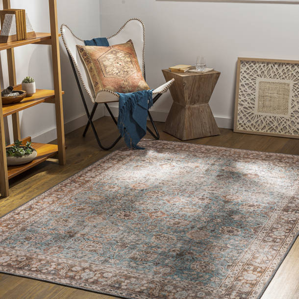 Langley Street Bria Machine Washable Oriental Blue/Dusty Coral Area Rug ...