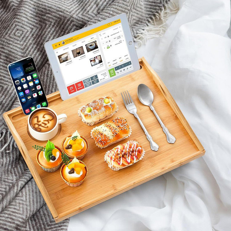 Latitude Run® Bamboo Lap Tray with Detachable Pillow Wood Bed Tray Food ...