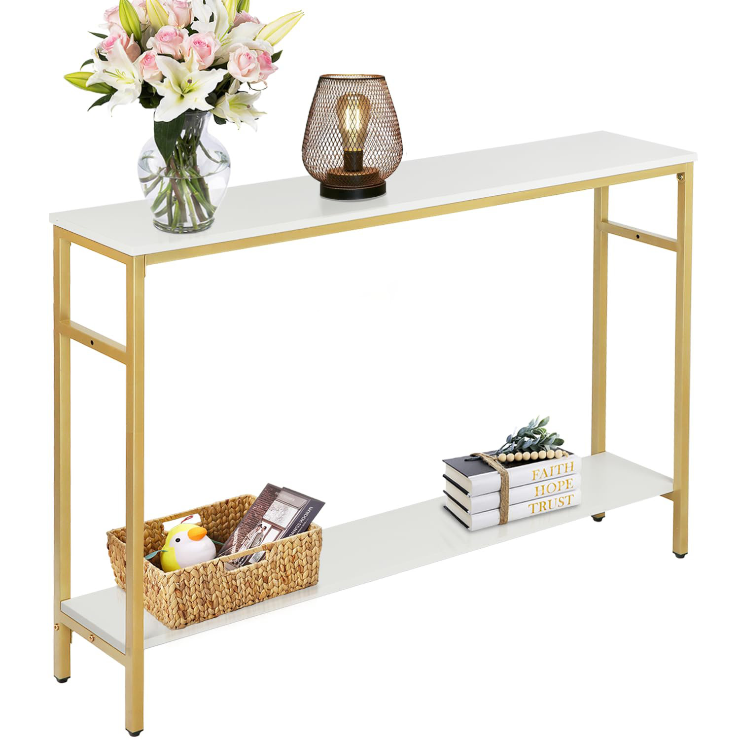 17 Stories Narrow Console Table, 47 Inch Sofa Table With Adjustable ...
