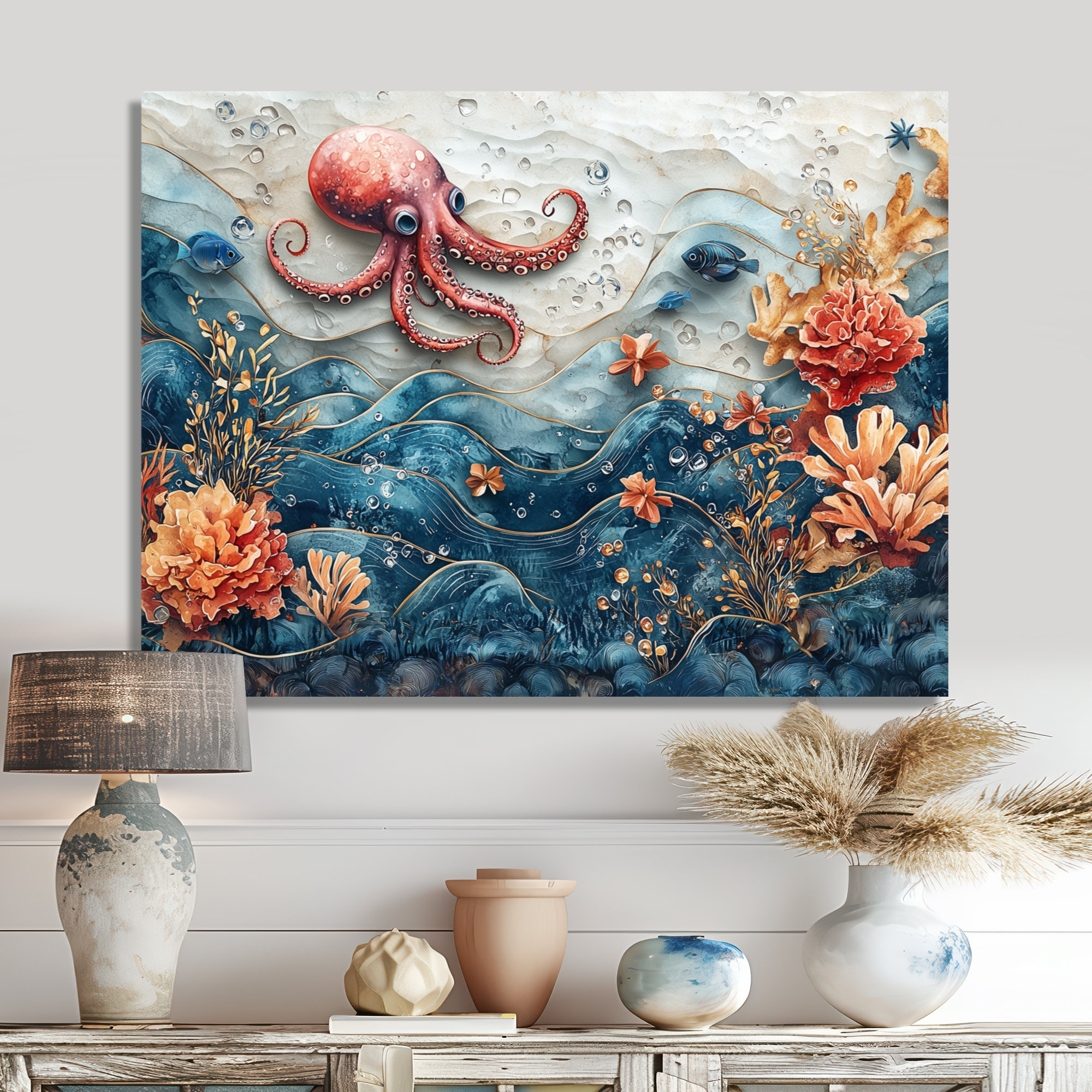 Highland Dunes Abstract Squid In Coral Colorful Collages II - Squid ...