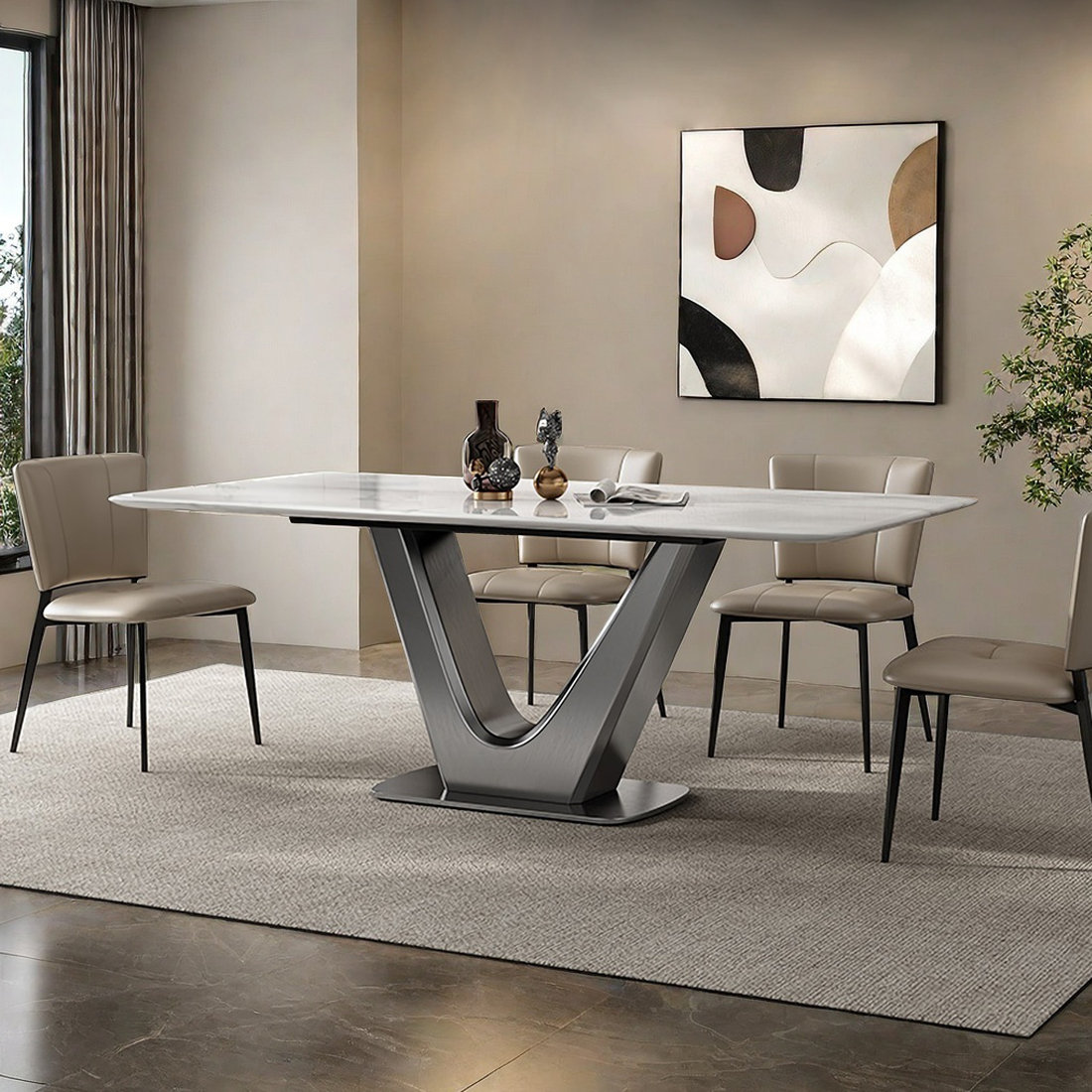 ALLNICEDT Faux Marble White Rectangular Dining Table Sets | Wayfair