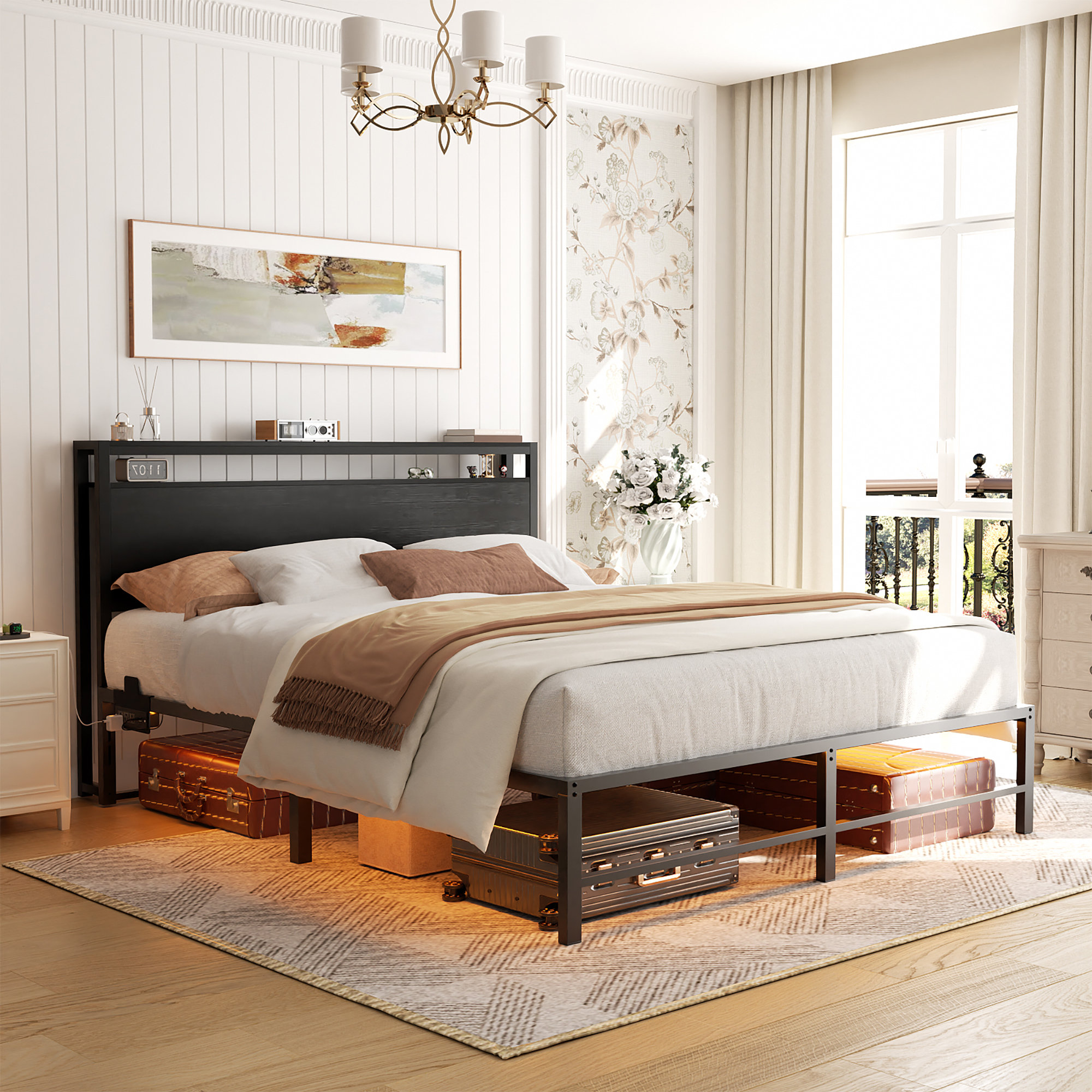 Wrought Studio™ Bed Frame With LED Lights And Charging Station | Wayfair