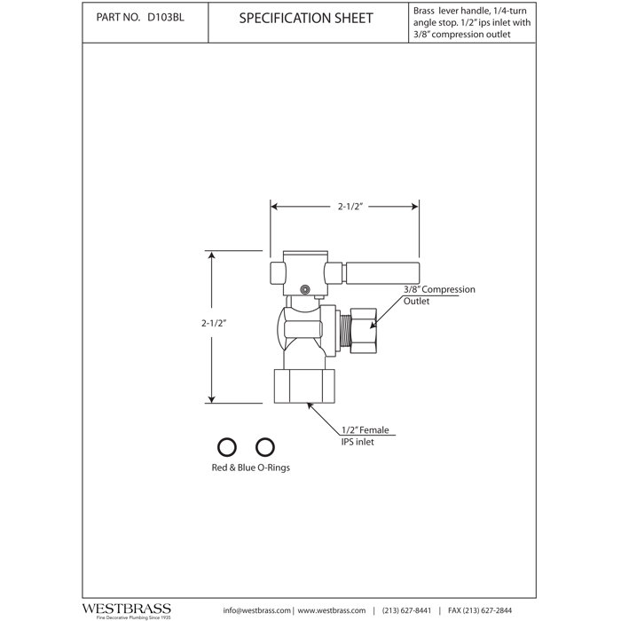 Westbrass Turn Angle Stop with IPS Inlet and Compression Outlet with ...