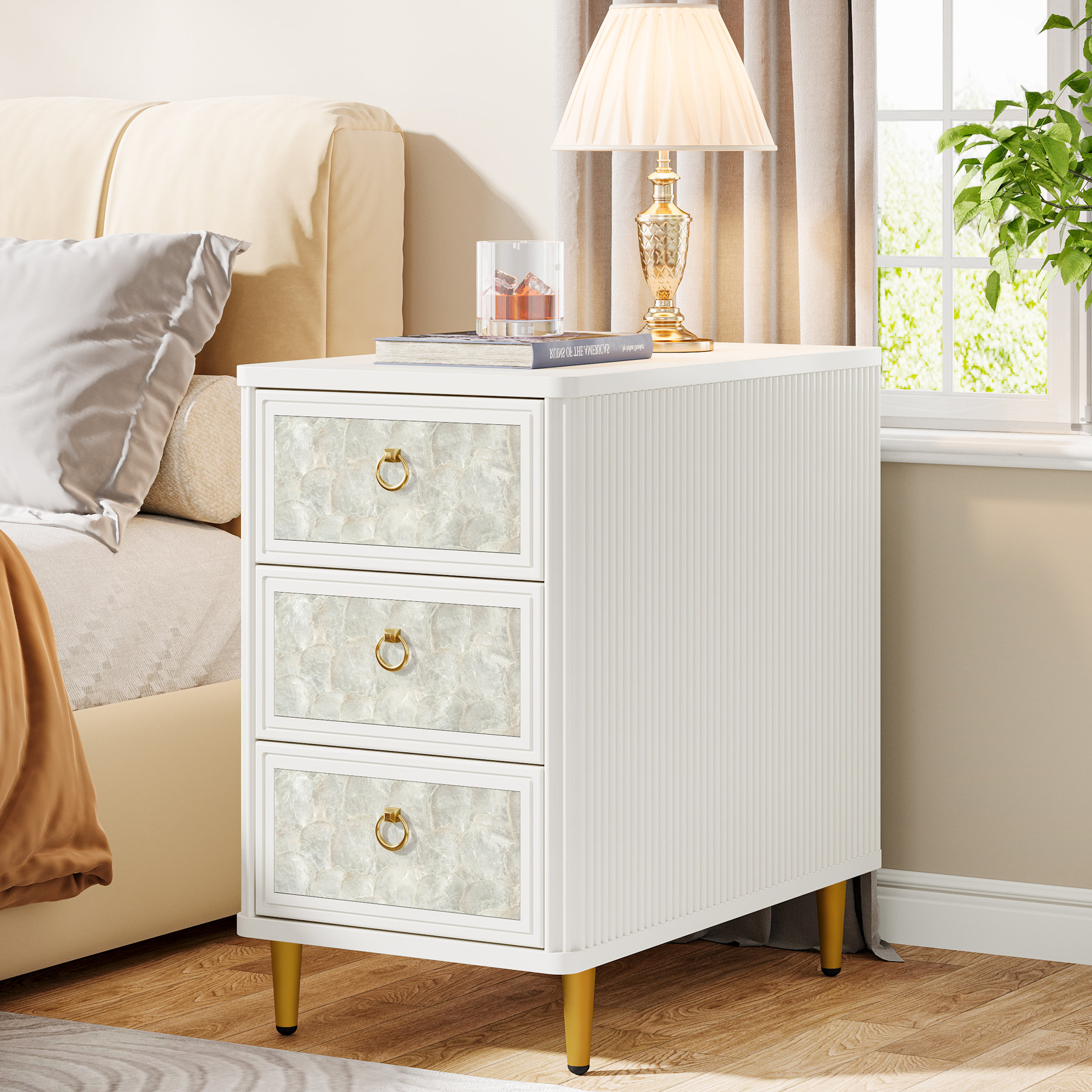 Mercer41 Nightstand With 3 Storage Drawers, Modern White Bedside Table ...