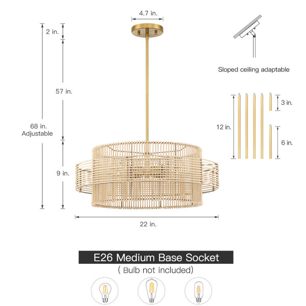 Bay Isle Home™ Gimlet 22-in 4-light Brass Modern Bohemian Chandelier ...