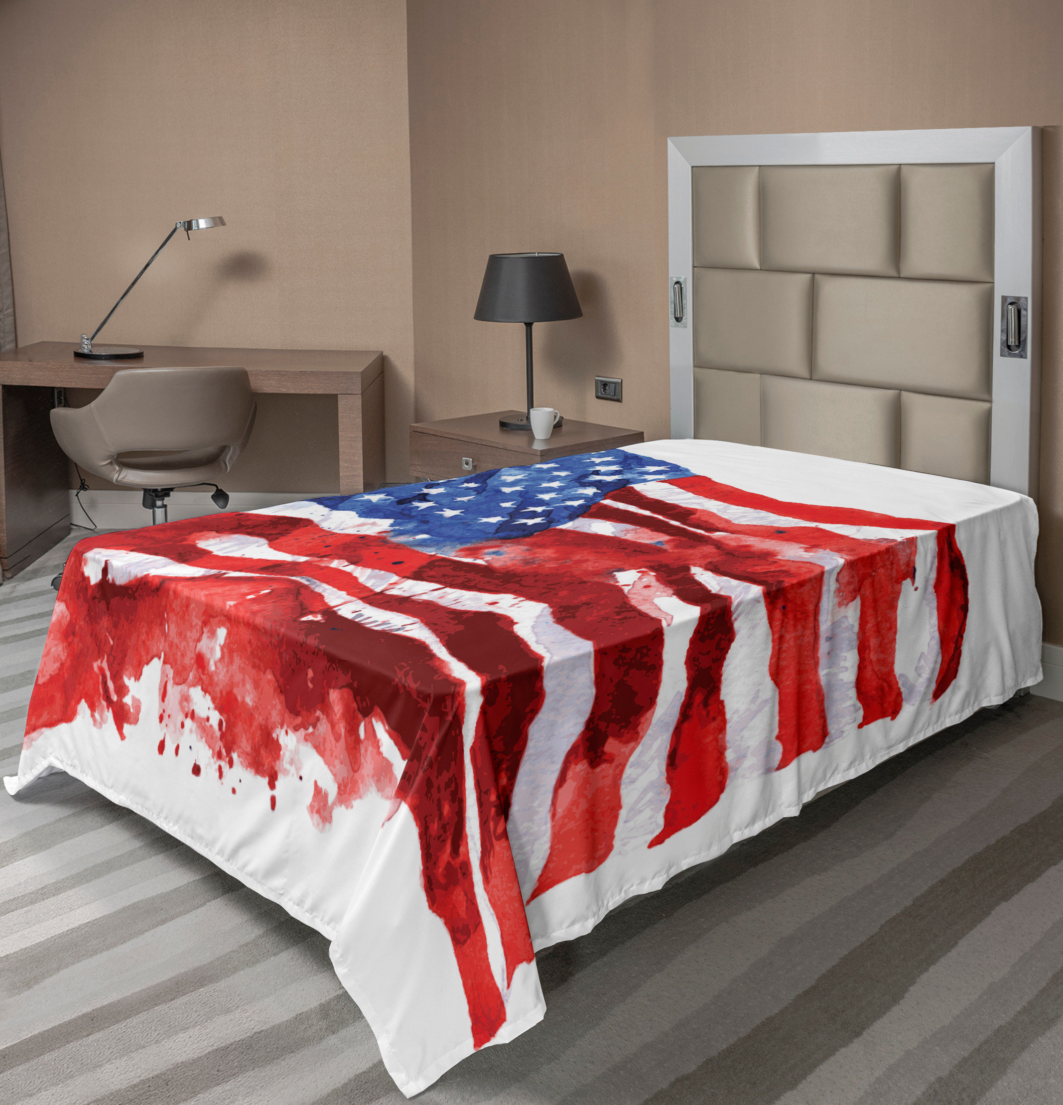 Ambesonne American Top Flat Sheet Watercolor USA Flag Red Blue White ...