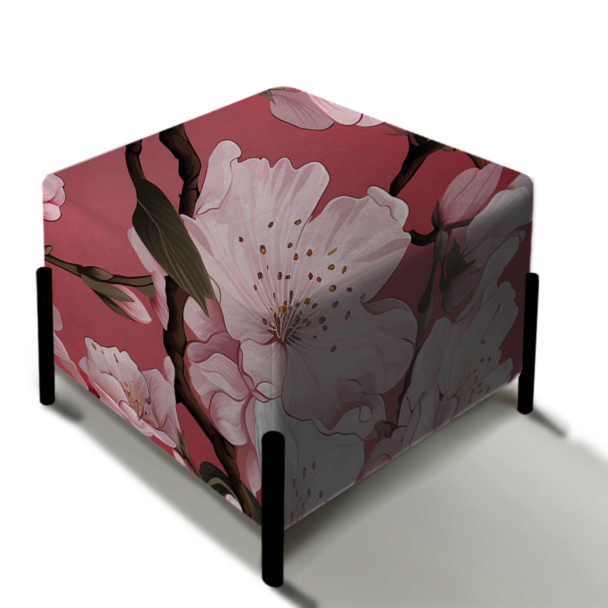 Design Art Pink Sakura Blossoms Floral - Japanese Square Ottoman | Wayfair