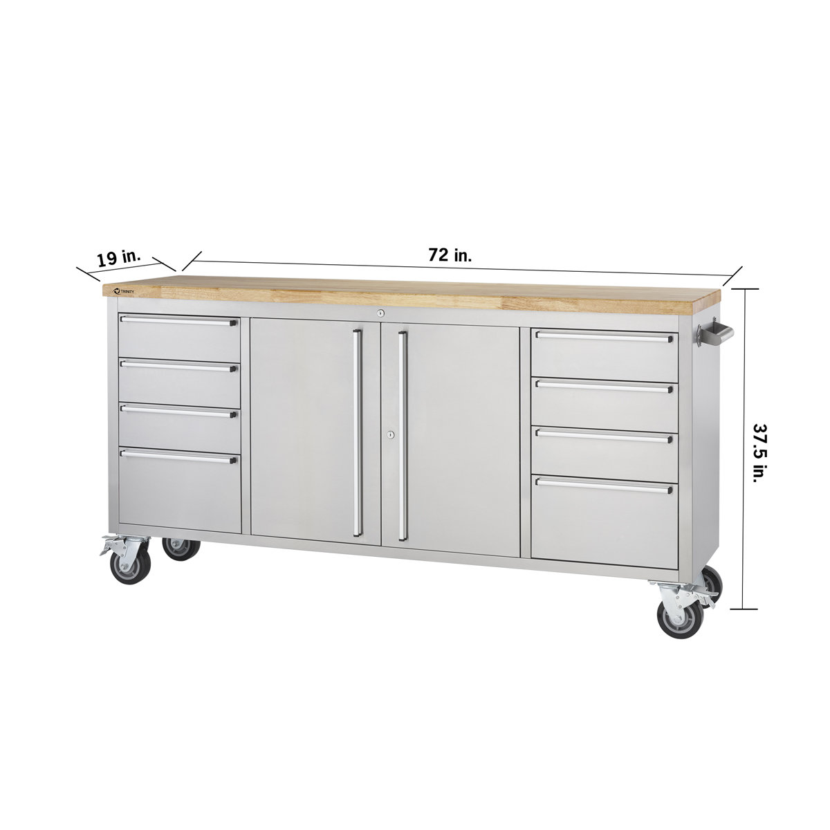 TRINITY 6 ft. W 8-Drawer Stainless-Steel Rolling Mobile Workbench w ...