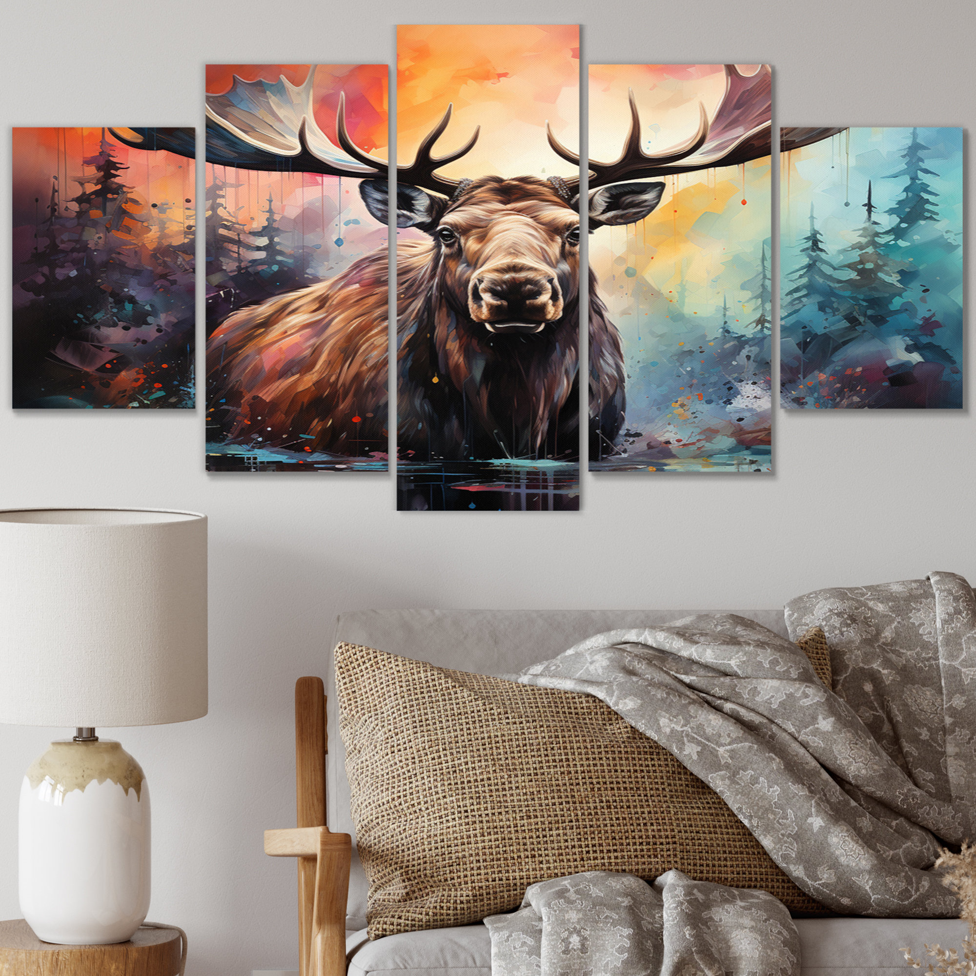Millwood Pines 'Colorful Moose Majestic Collage I - Animals Wall Art ...