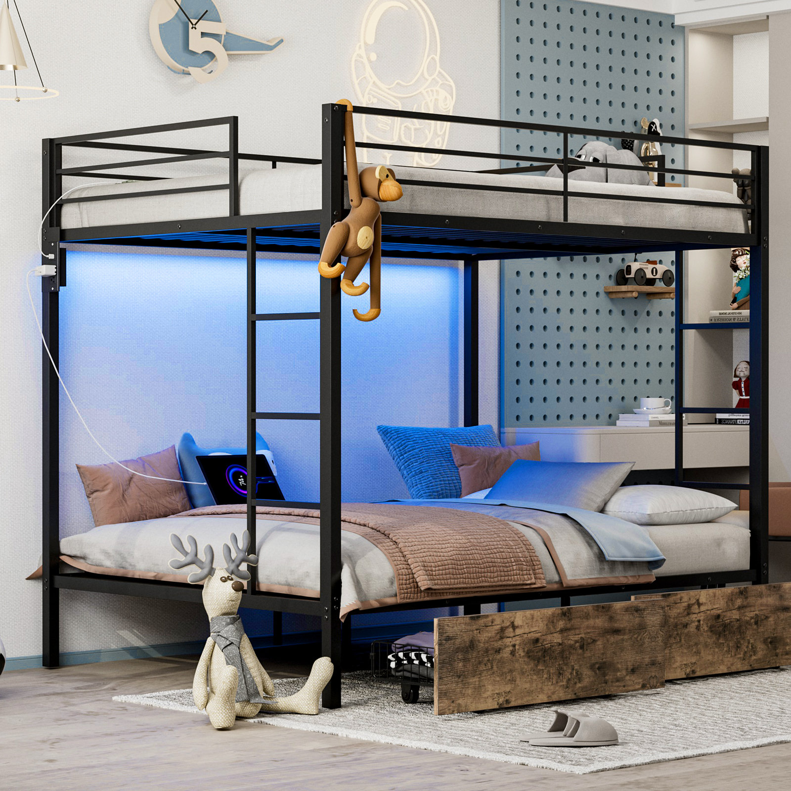 Latitude Run® Full Over Full Bunk Beds With 2 Storage Drawers, Metal ...