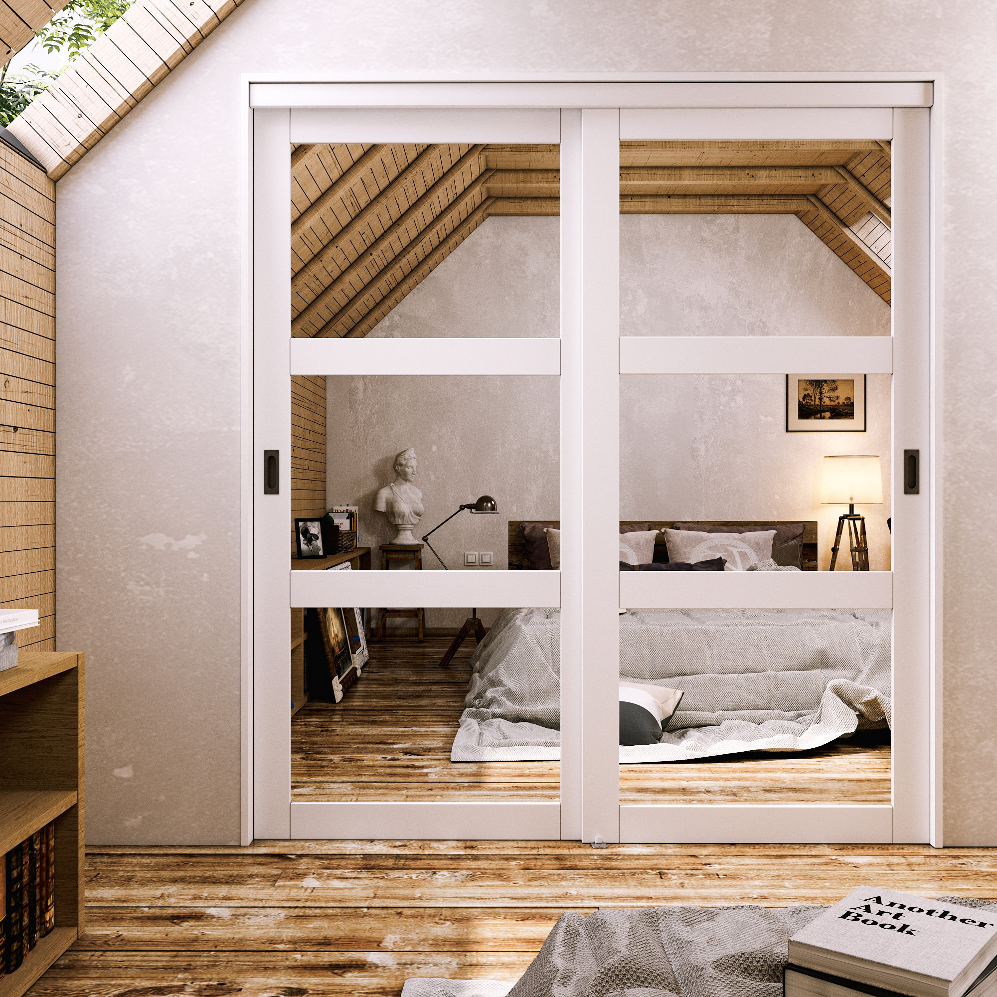 Home Worthy Mirrored Closet Sliding Doors With Hardware Kit & Handles ...