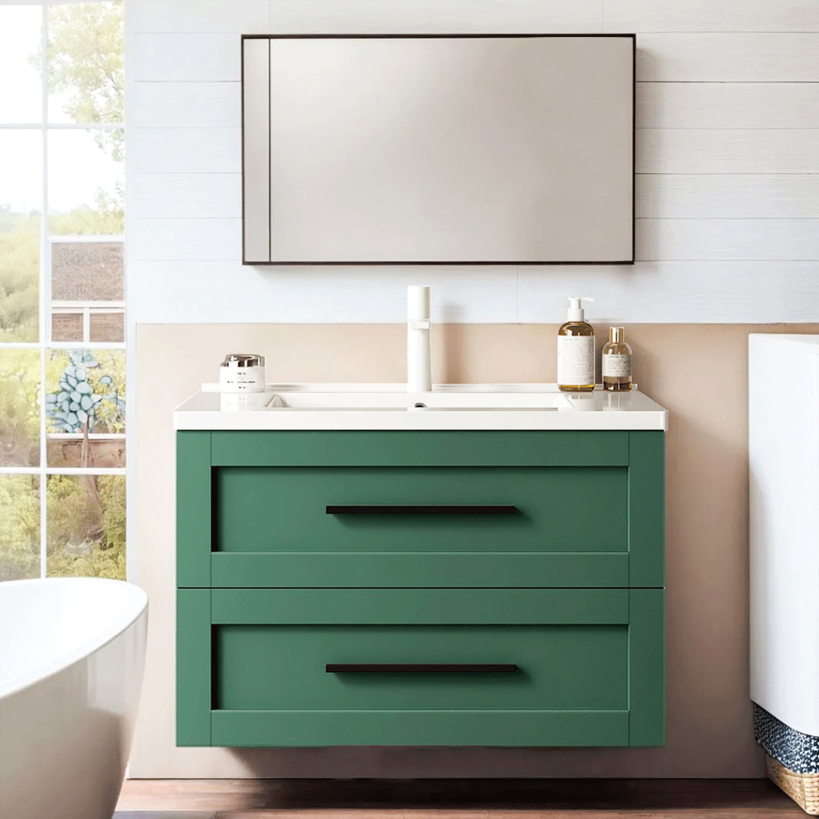 Flolinda 30 Inch Floating Bathroom Vanity with Sink, Ceramic Integrated ...