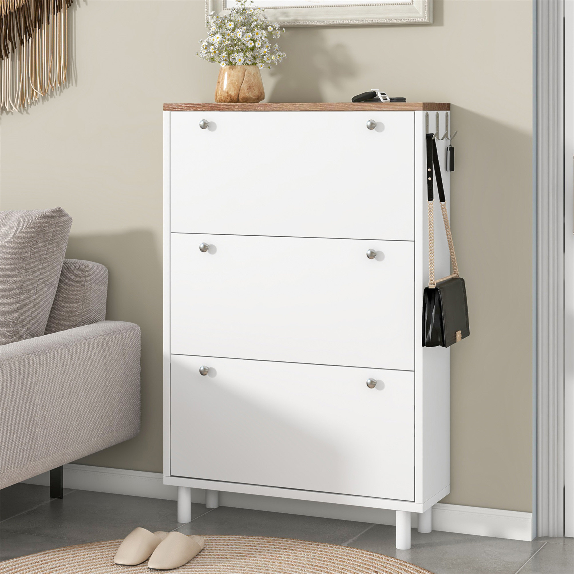 Latitude Run® Versatile Free-Standing Shoe Cabinet With Hooks And ...