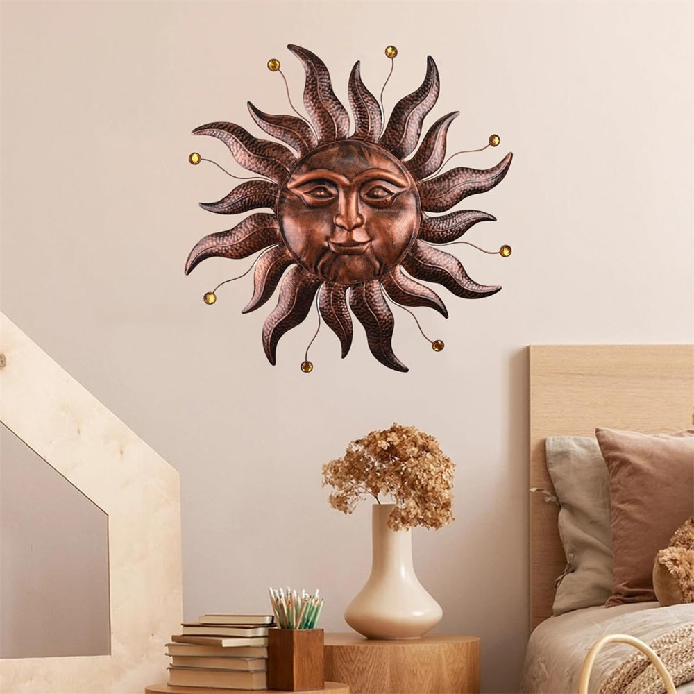 Dakota Fields Metal Wall Art Decor Outdoor Inside With Sun Face, 26 Inch Large Outside Sun Metal ...