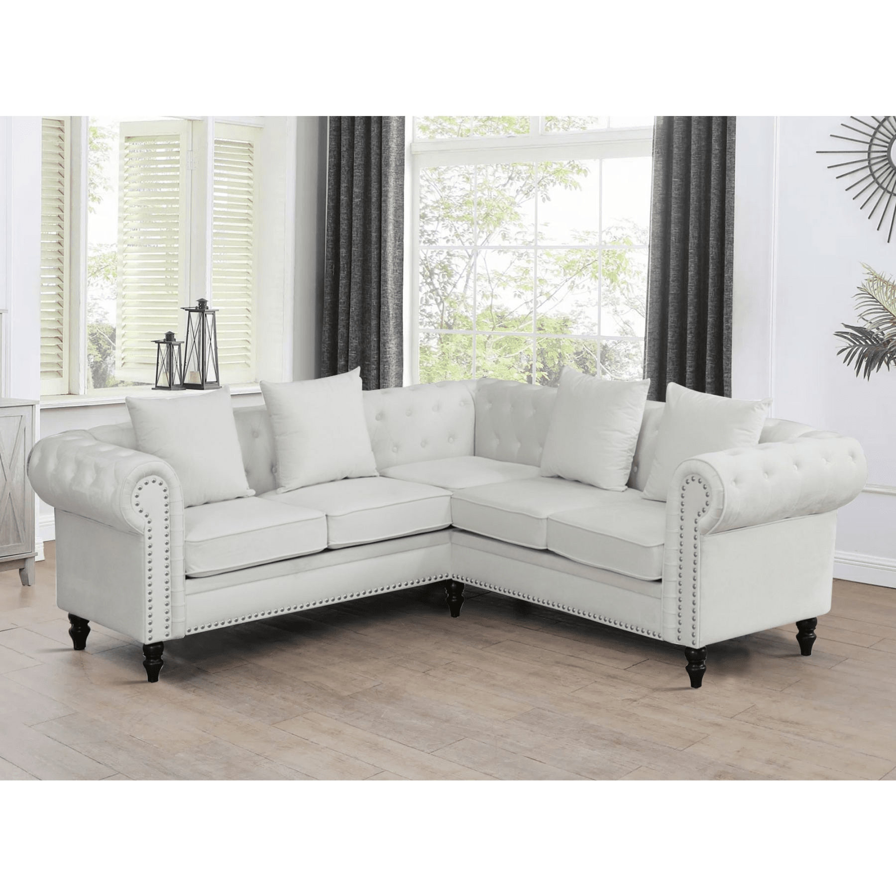 House of Hampton L-shaped Velvet Chesterfield Sofa | Wayfair