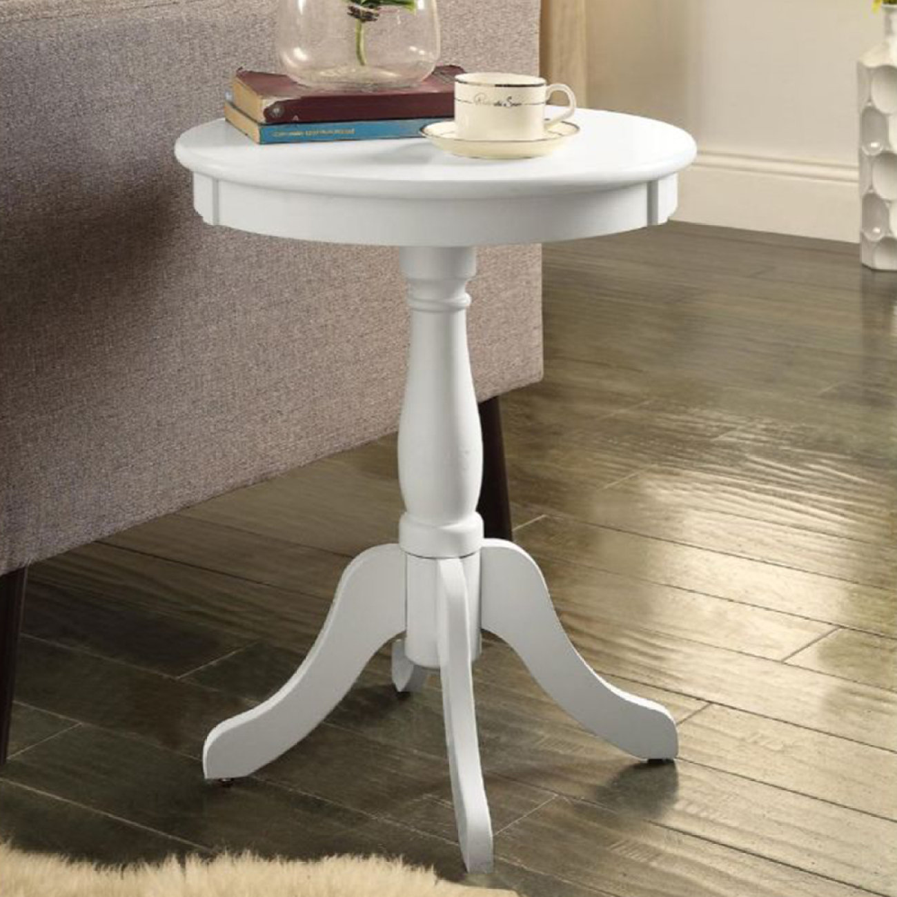 Mercer41 Round Pedestal Accent Table, White - Wayfair Canada