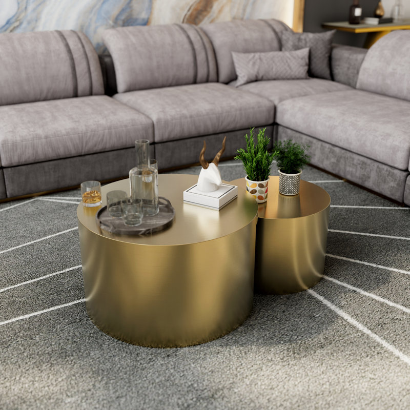 Mercer41 Gold Nesting Coffee Table Round Living Room Table Set ...